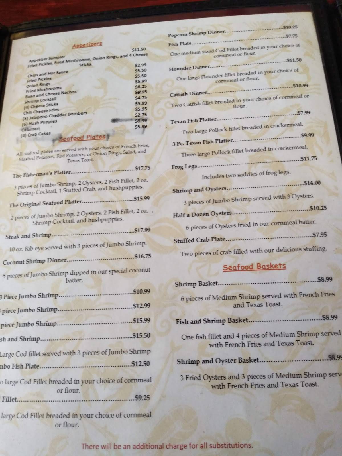 Menu at Sherry's Texan Seafood Restaurant, San Antonio, Pleasanton Rd