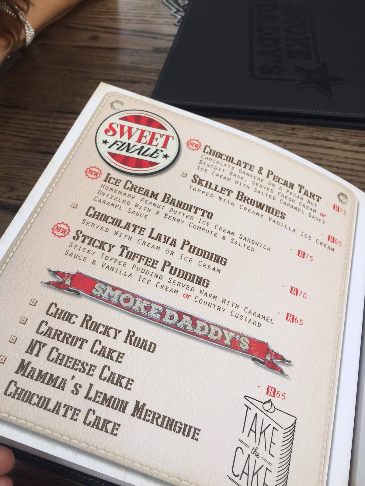 Menu at Smoke Daddy's restaurant, Sandton, Cedar Square Shopping Centre