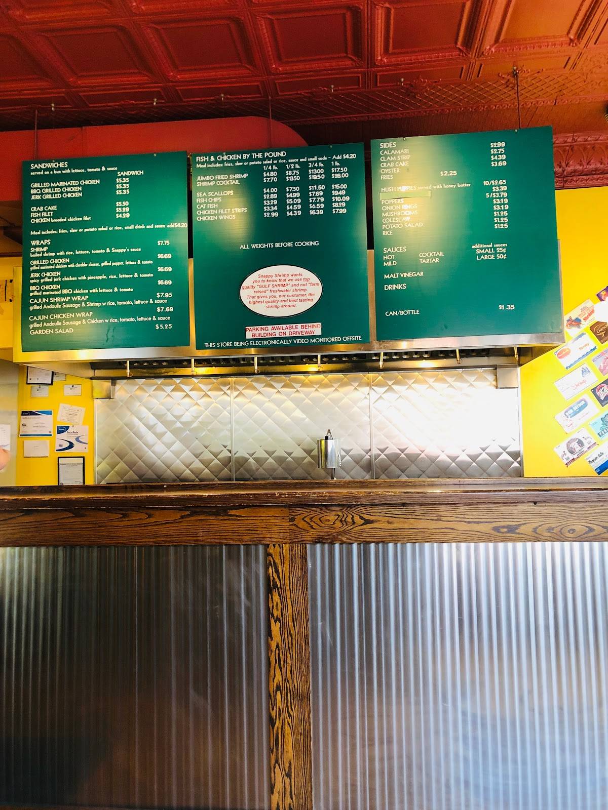 Menu at Captain Shrimp restaurant, Chicago