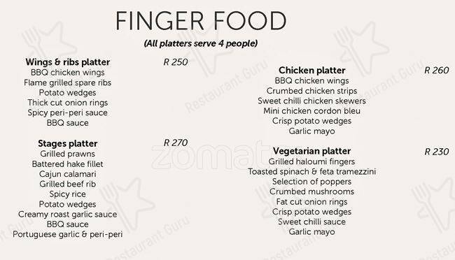 Menu at Stages restaurant, Johannesburg, Loveday Street