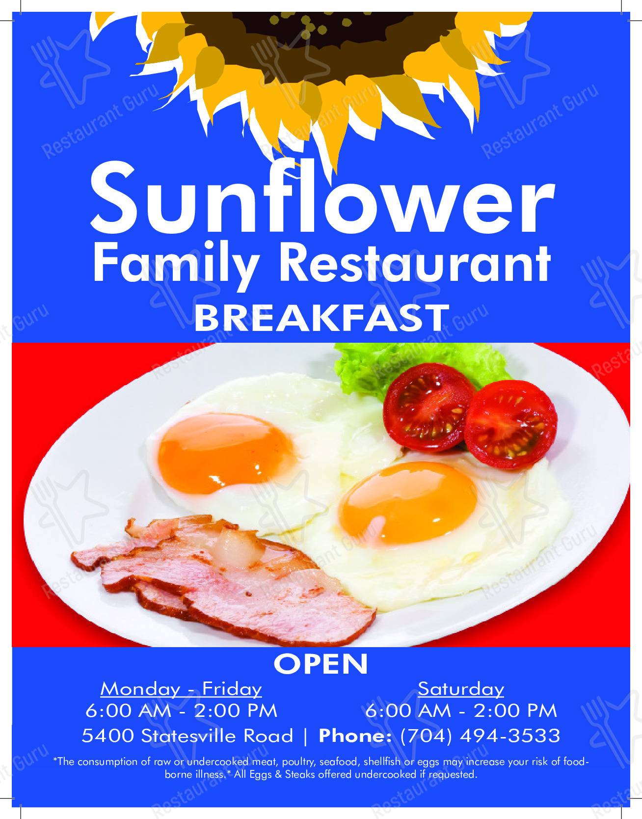 Menu at Sunflower Family Restaurant, Charlotte
