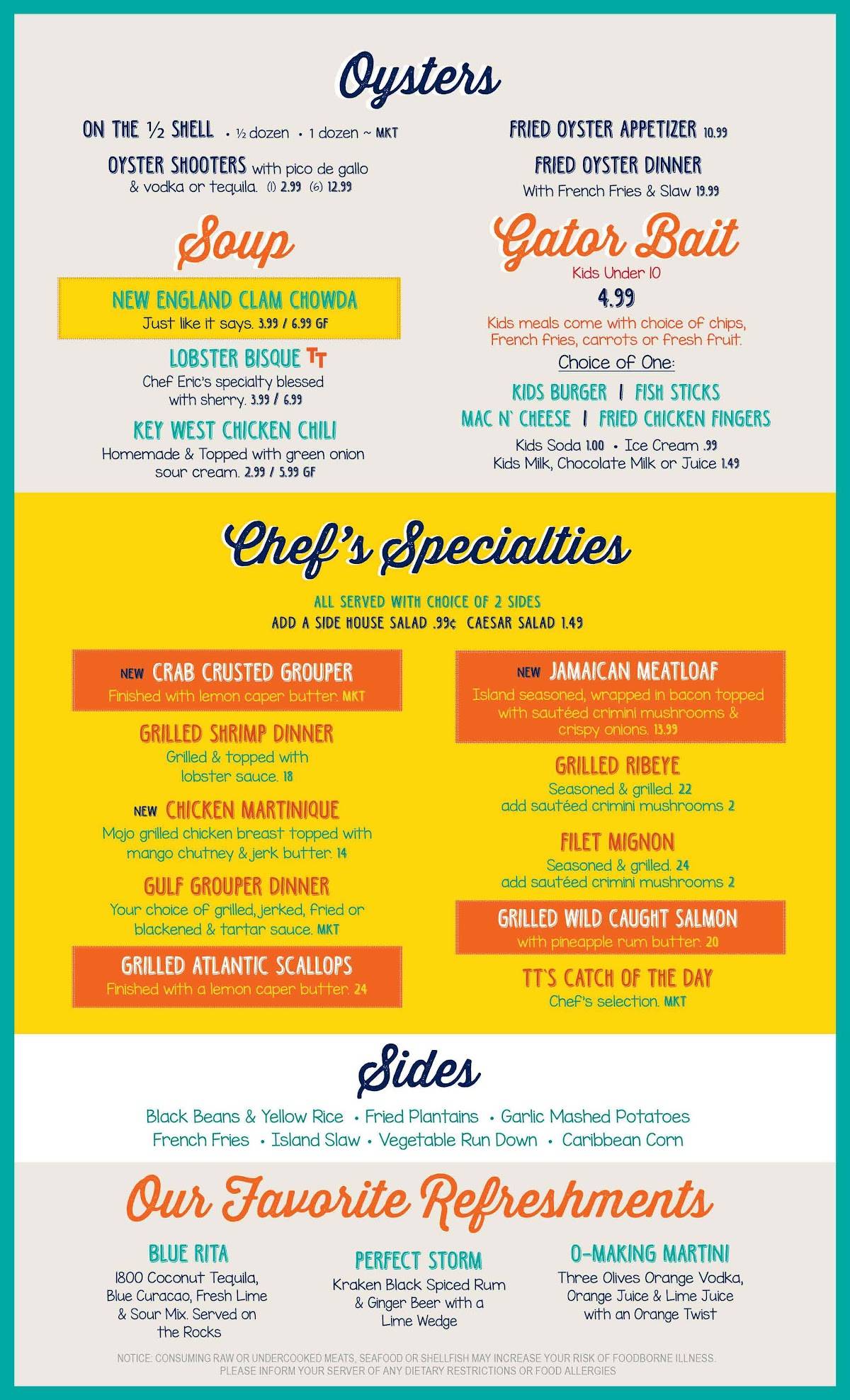 Menu at Tarpon Turtle Waterfront Grill restaurant, Tarpon Springs