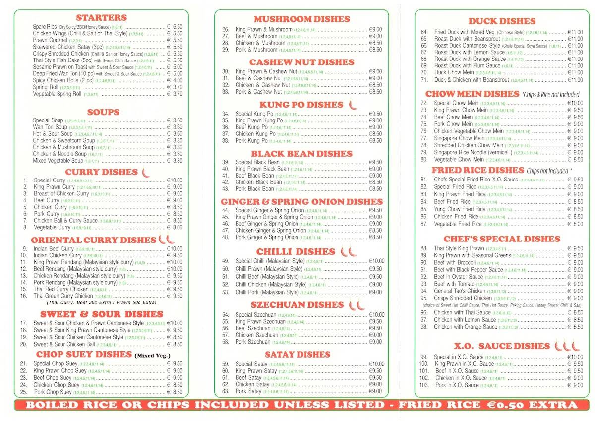 Menu at Tengs Chinese Takeaway restaurant, Wexford