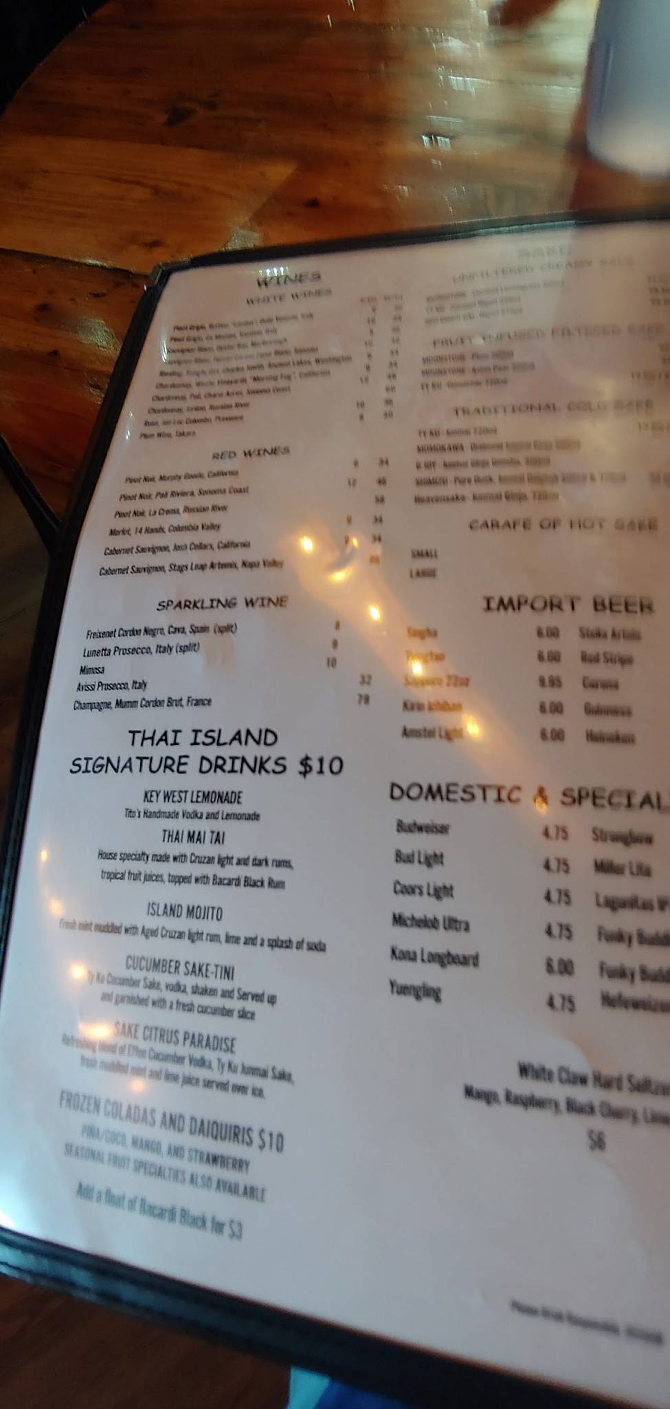 Menu at Thai Island Restaurant, Key West