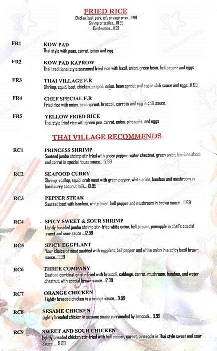 Menu at Thai Village Cuisine restaurant, Tulsa, S Lewis Ave E