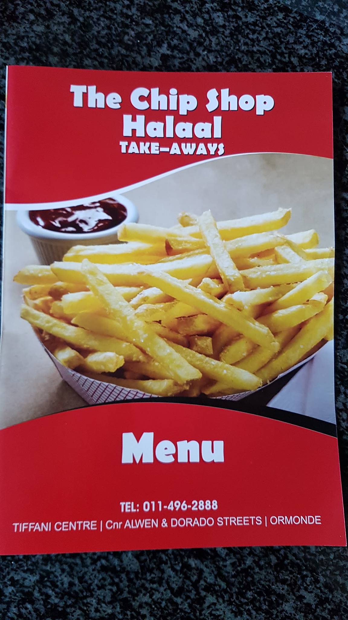 Menu at The Chip Shop restaurant, Johannesburg