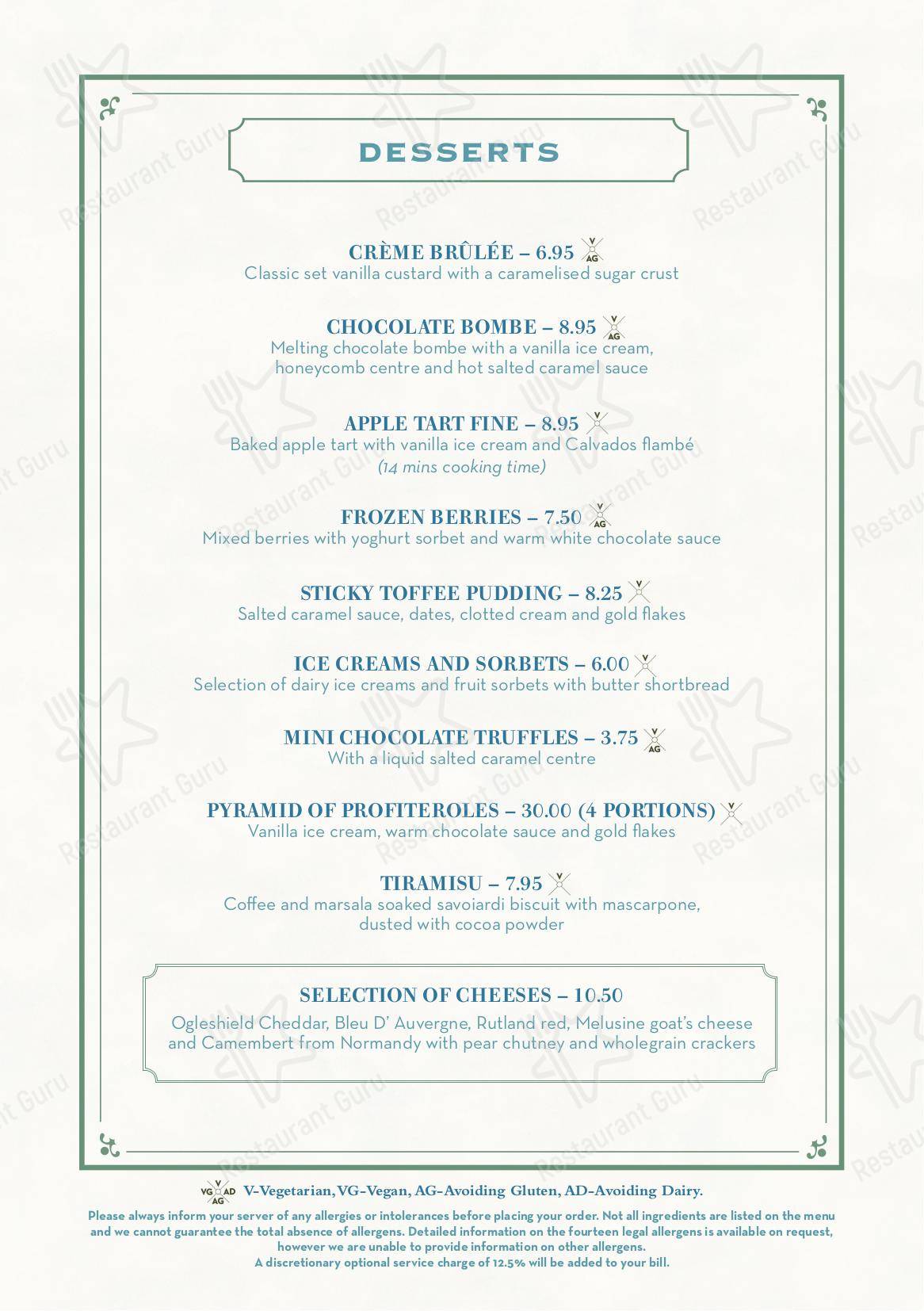 Menu at The Ivy Victoria Quarter Leeds restaurant, Leeds