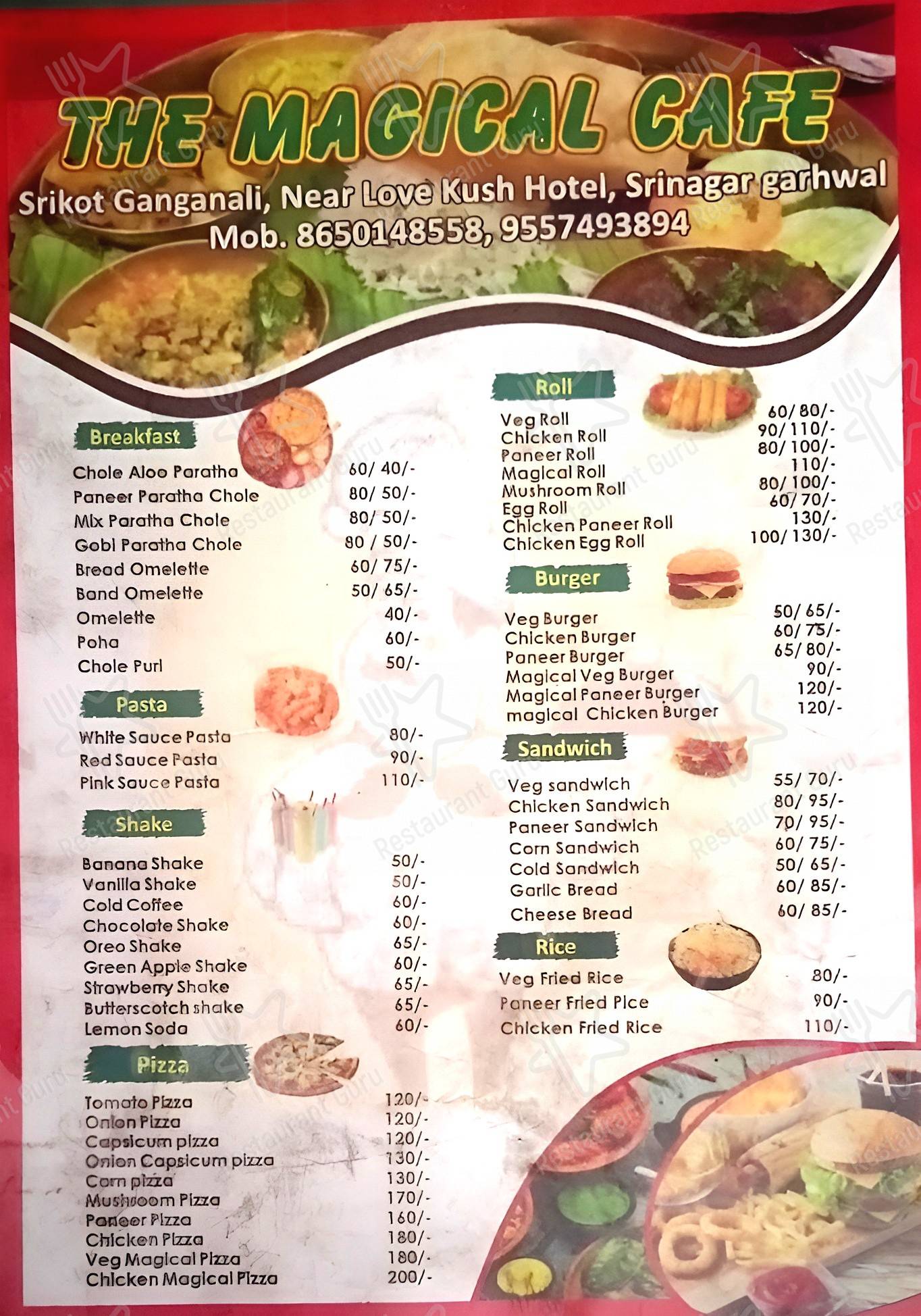 Menu at The Magical Cafe, Srinagar