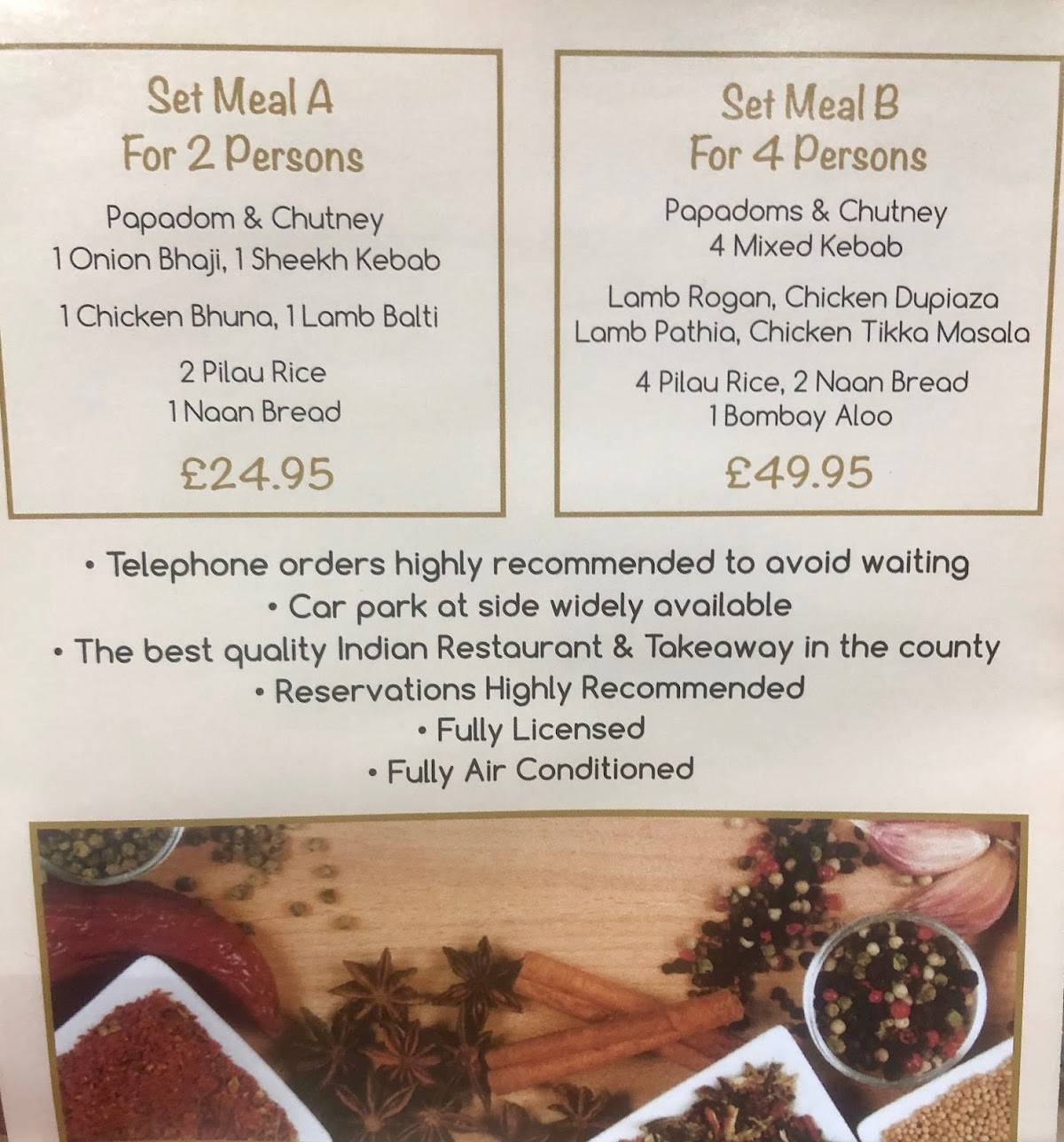 Menu at The Palace restaurant, Llansantffraid-ym-Mechain, Waterloo Terrace
