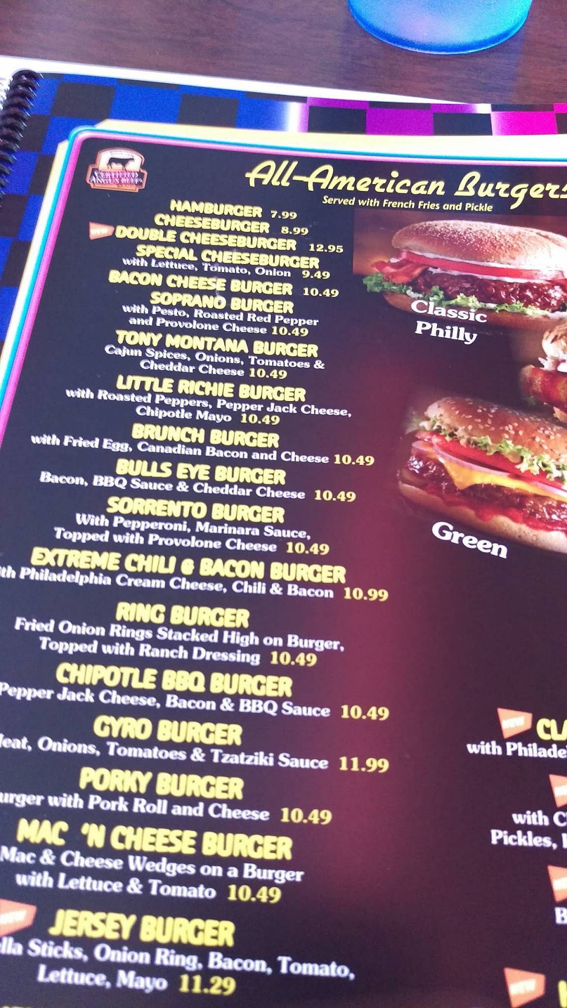 Menu at The Pink Cadillac Diner restaurant, Wildwood
