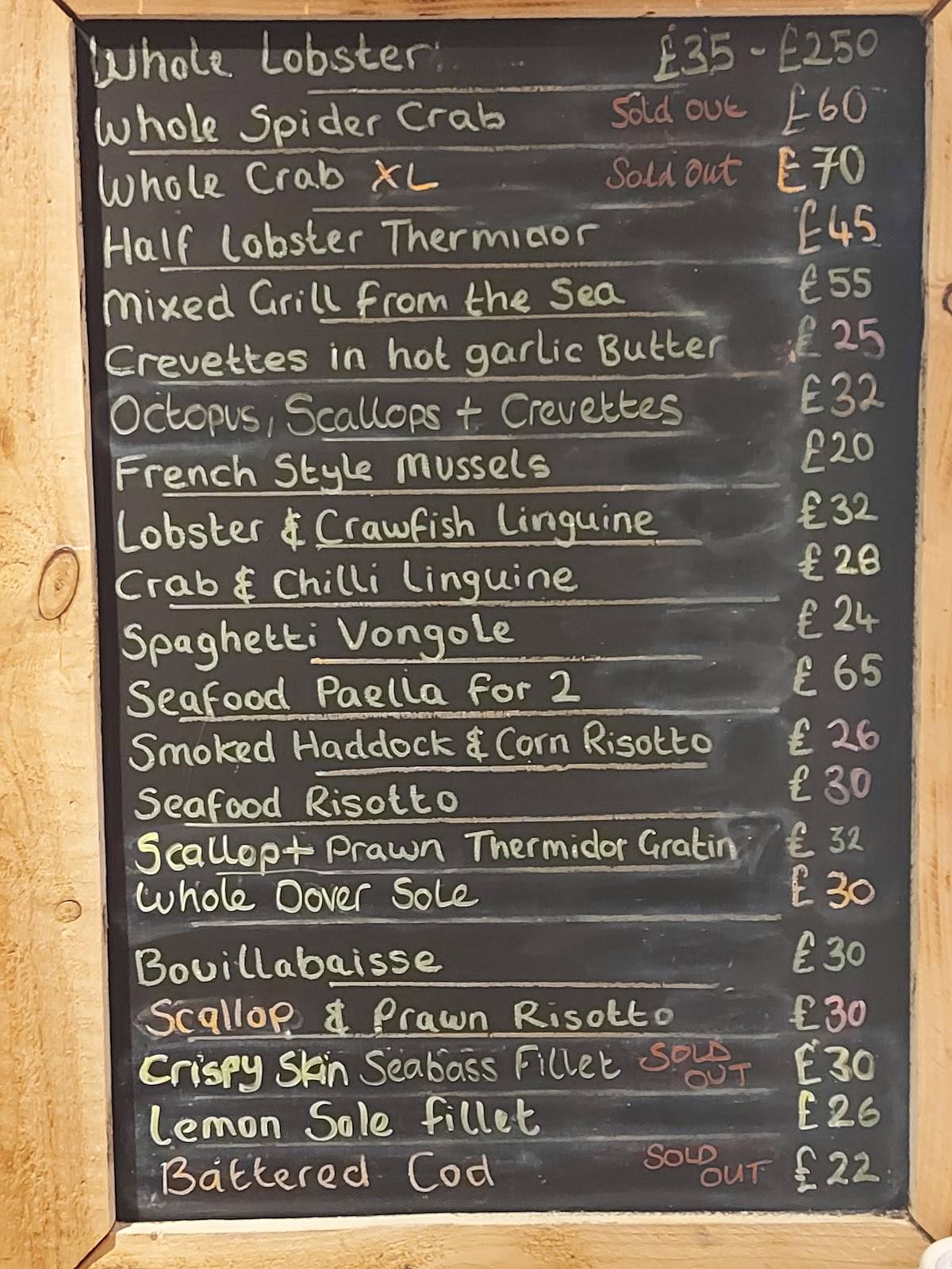 Menu at The Quayside restaurant, Stourport-on-Severn