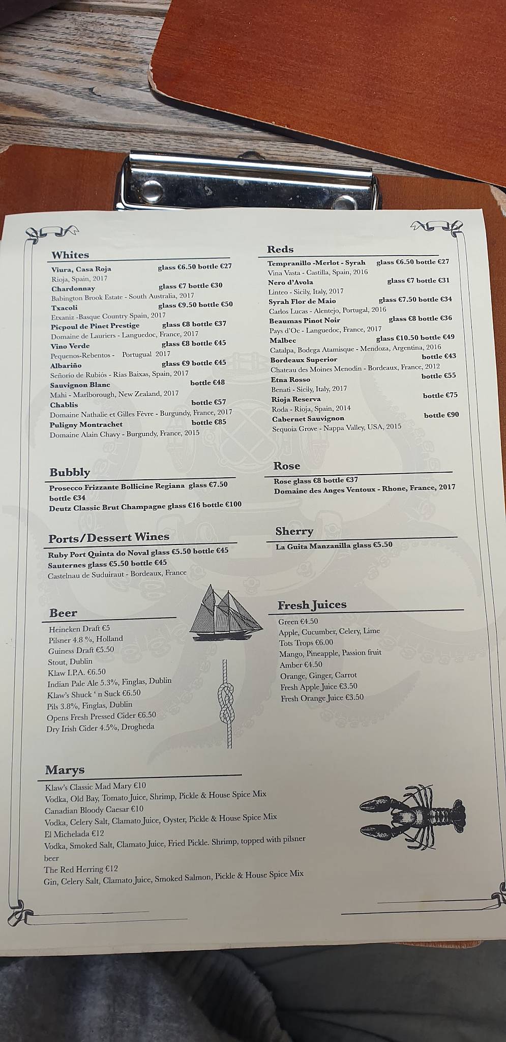 Menu at The Seafood Café by Niall Sabongi restaurant, Dublin