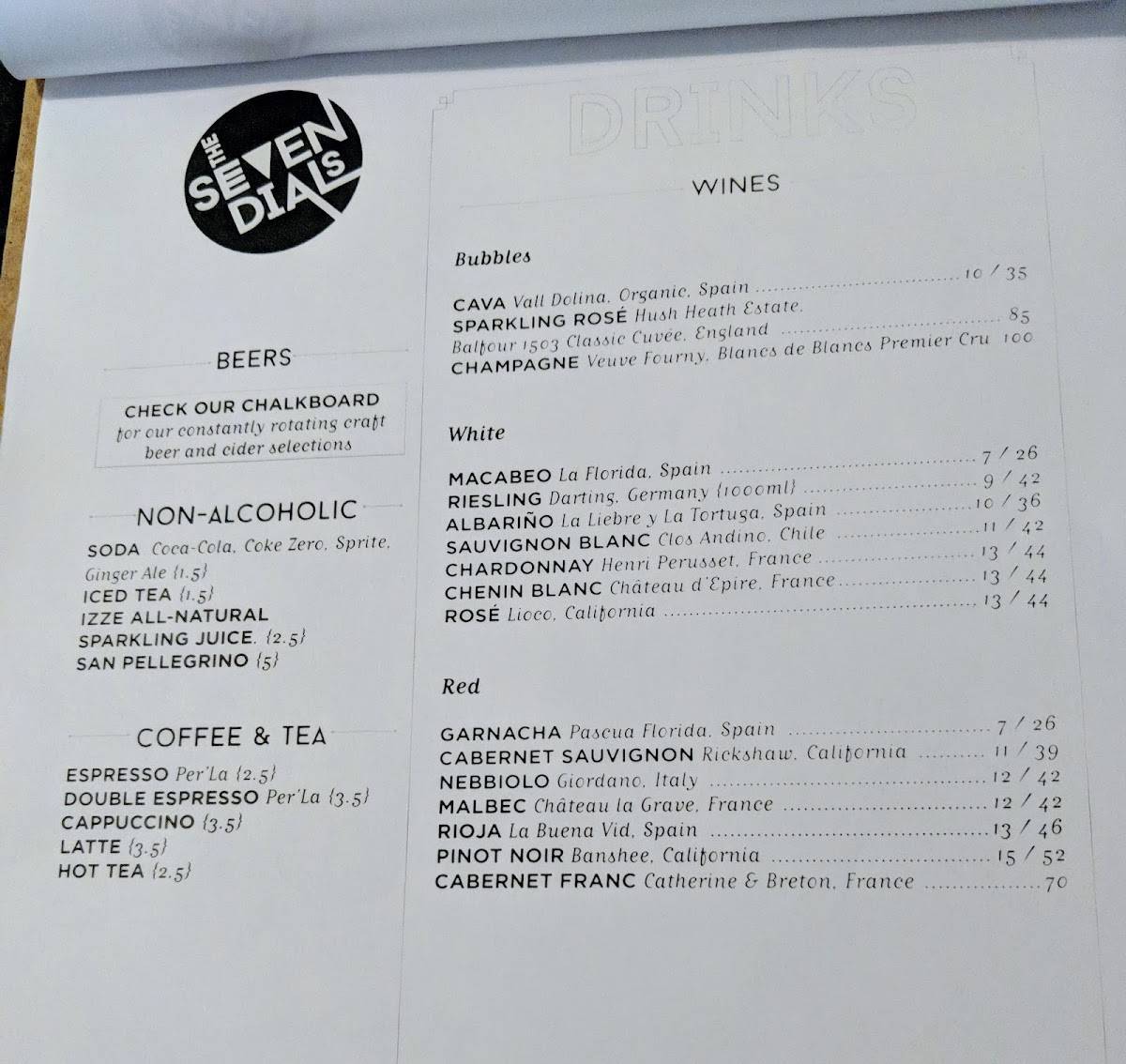 Menu at The Seven Dials pub & bar, Coral Gables