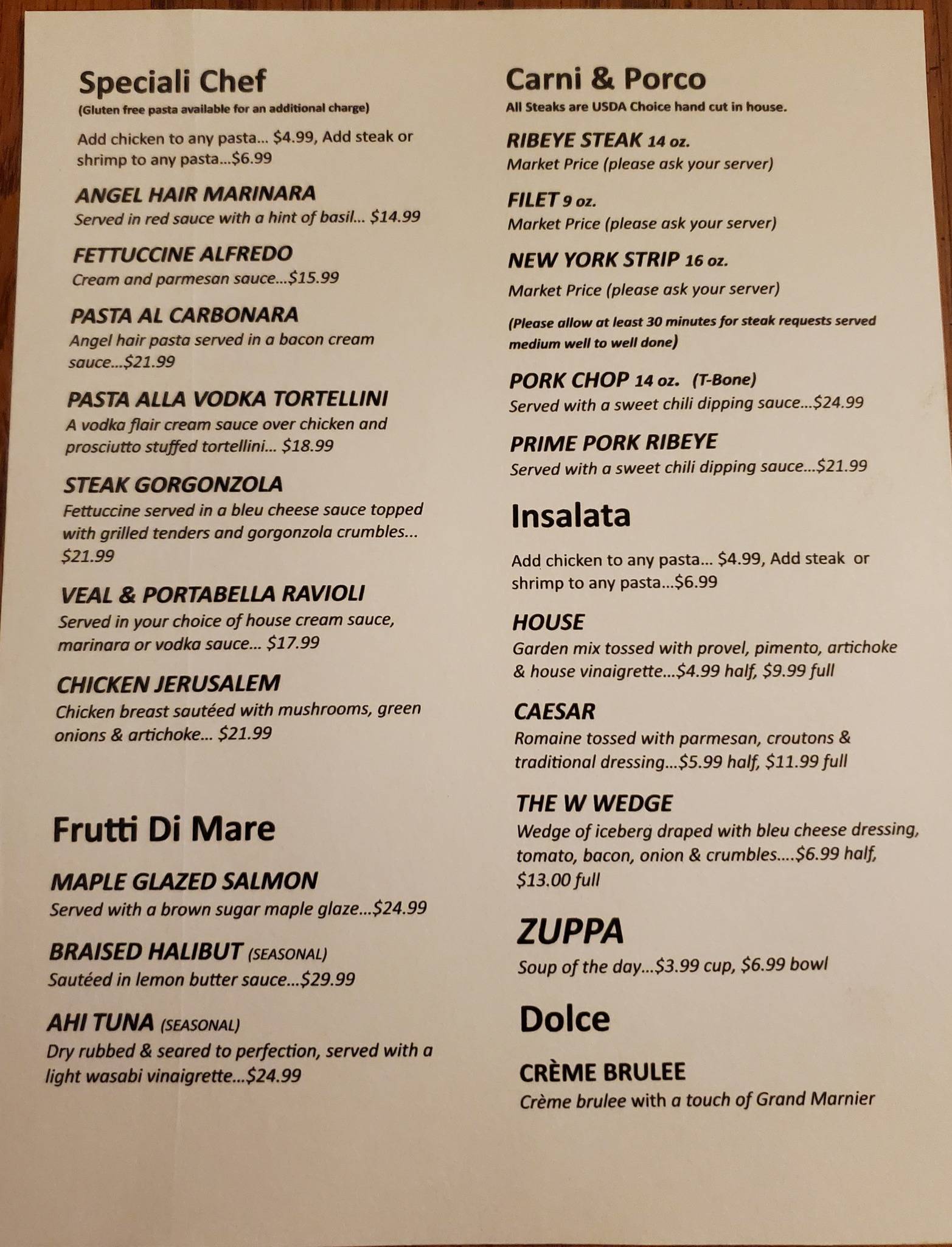 Menu at The W Restaurant, Du Quoin