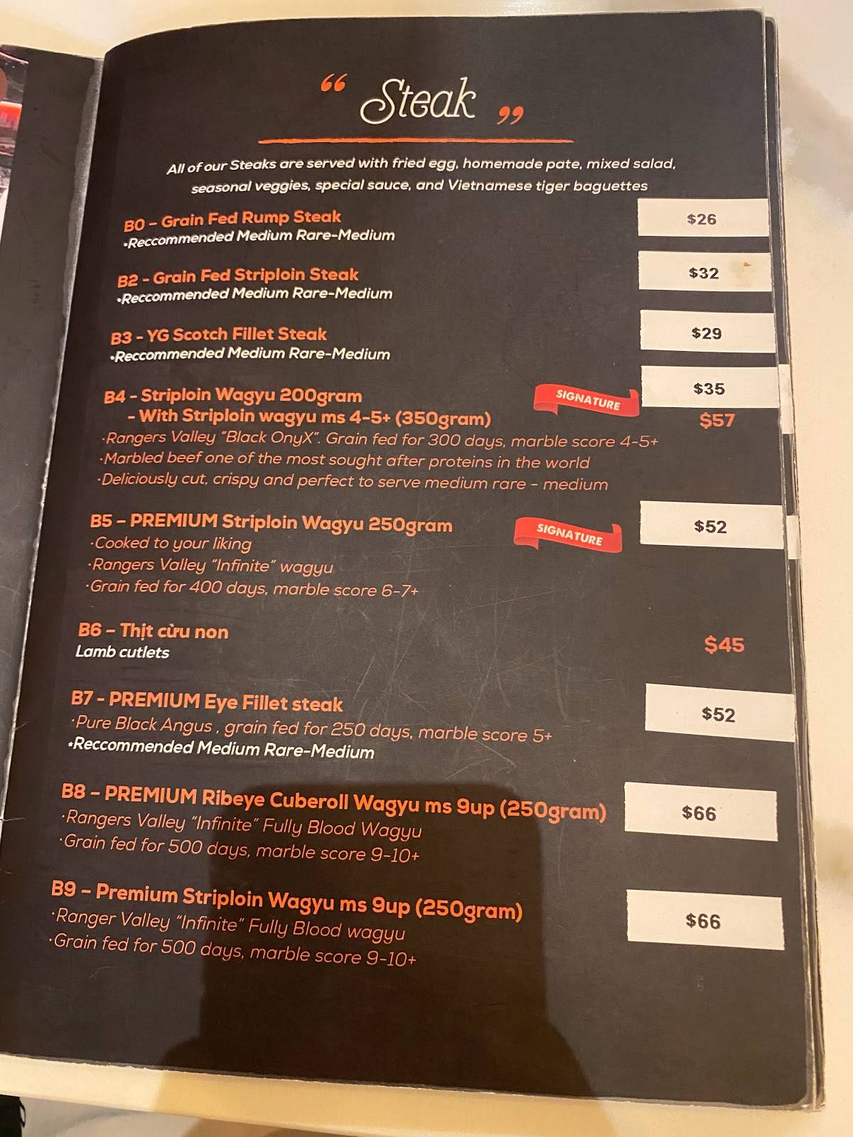 Menu at Tungthit Sizzling Steak steakhouse, Springvale