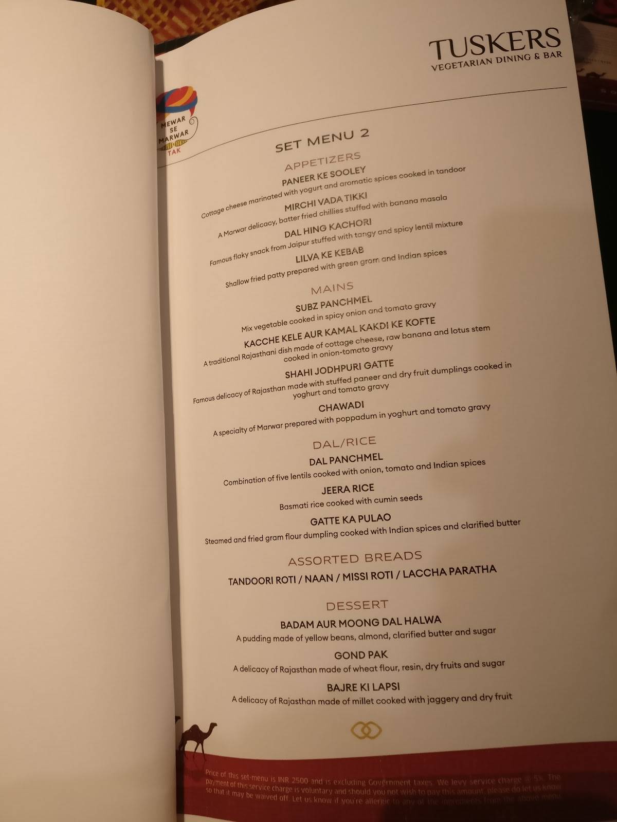 Menu at TUSKERS - VEGETARIAN DINING BAR, Mumbai