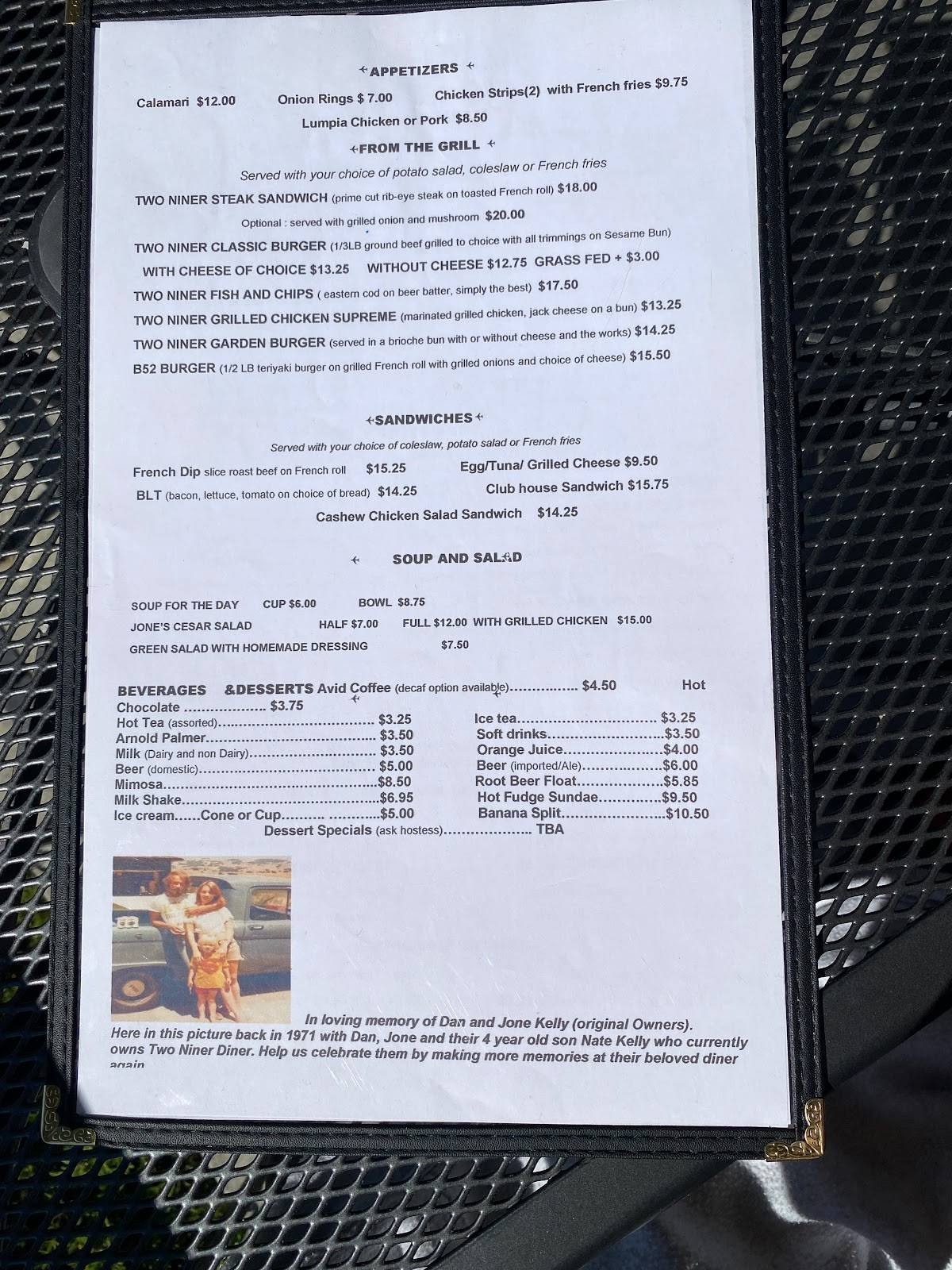 Menu at Two Niner Diner restaurant, Petaluma, 561 Sky Ranch Dr