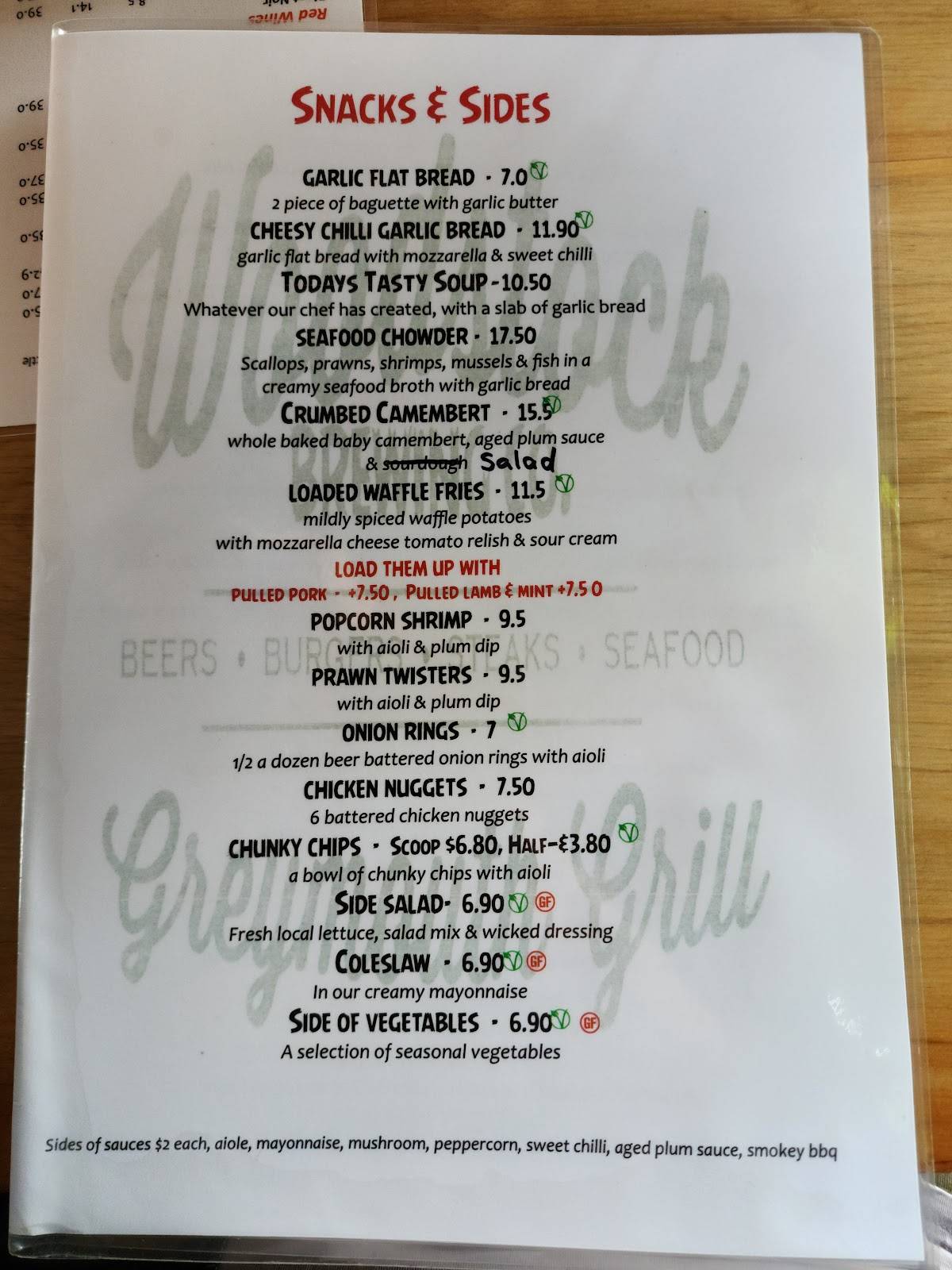 Menu at Woodstock Greymouth restaurant, Greymouth