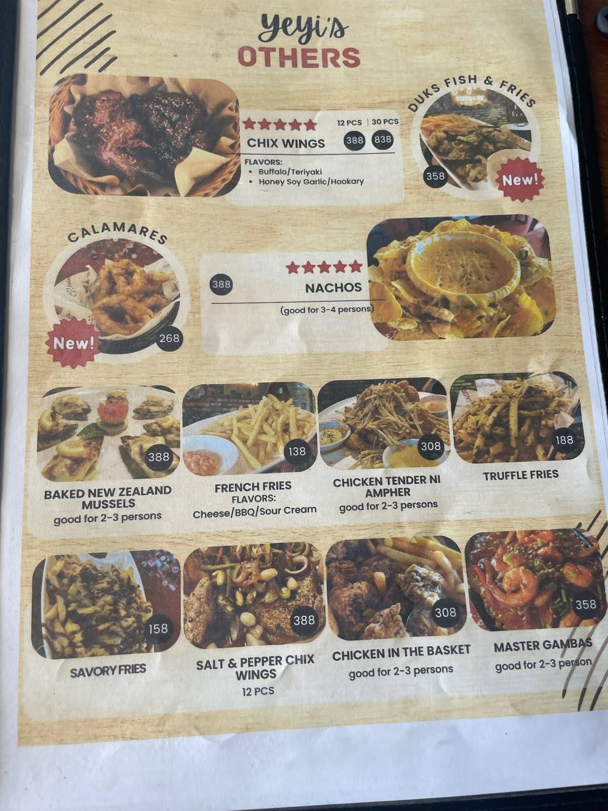 Menu at Yeyi's Pizzeria & Café, Tanay