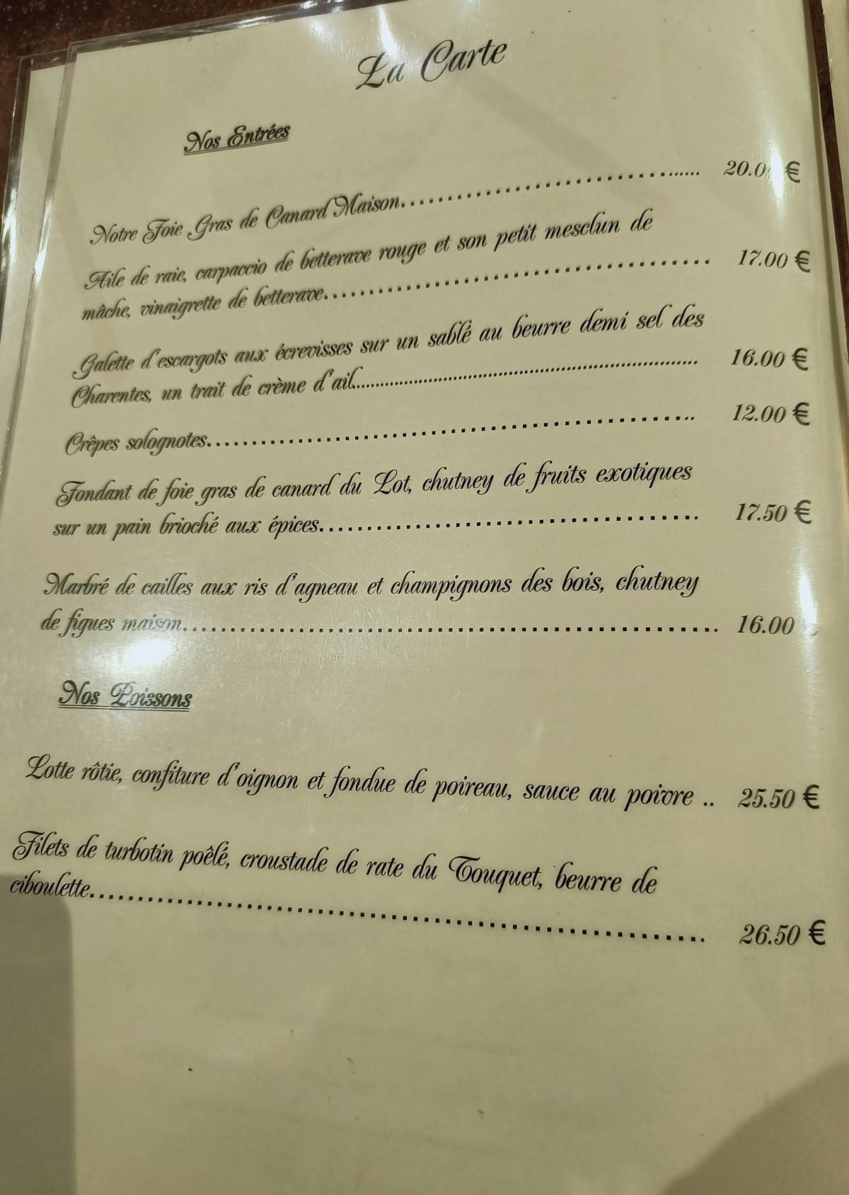 Menu au la jument verte restaurant, Montchauvet