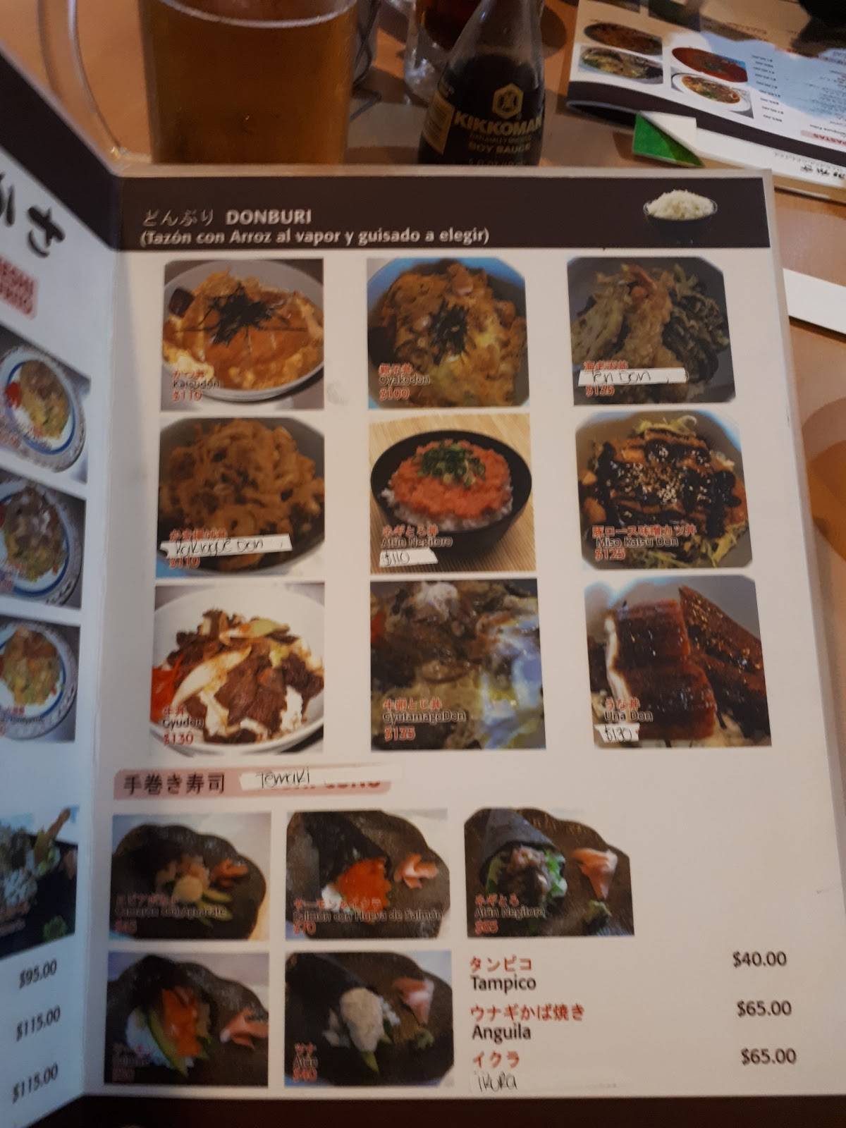 Carta de Restaurante Japones Grupo Mikasa Celaya, Celaya