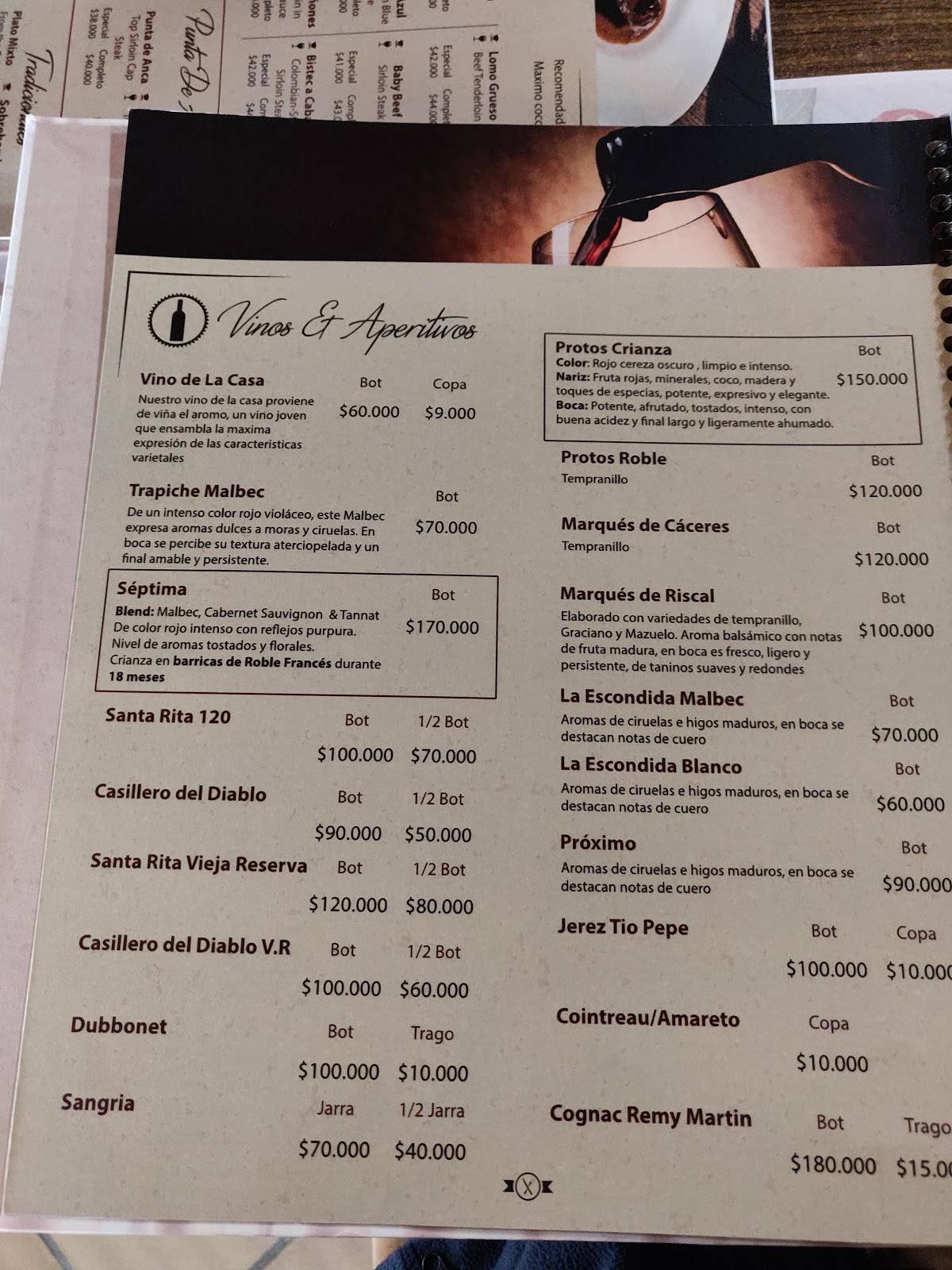 Carta de Restaurante Las Violetas, Tocancipá