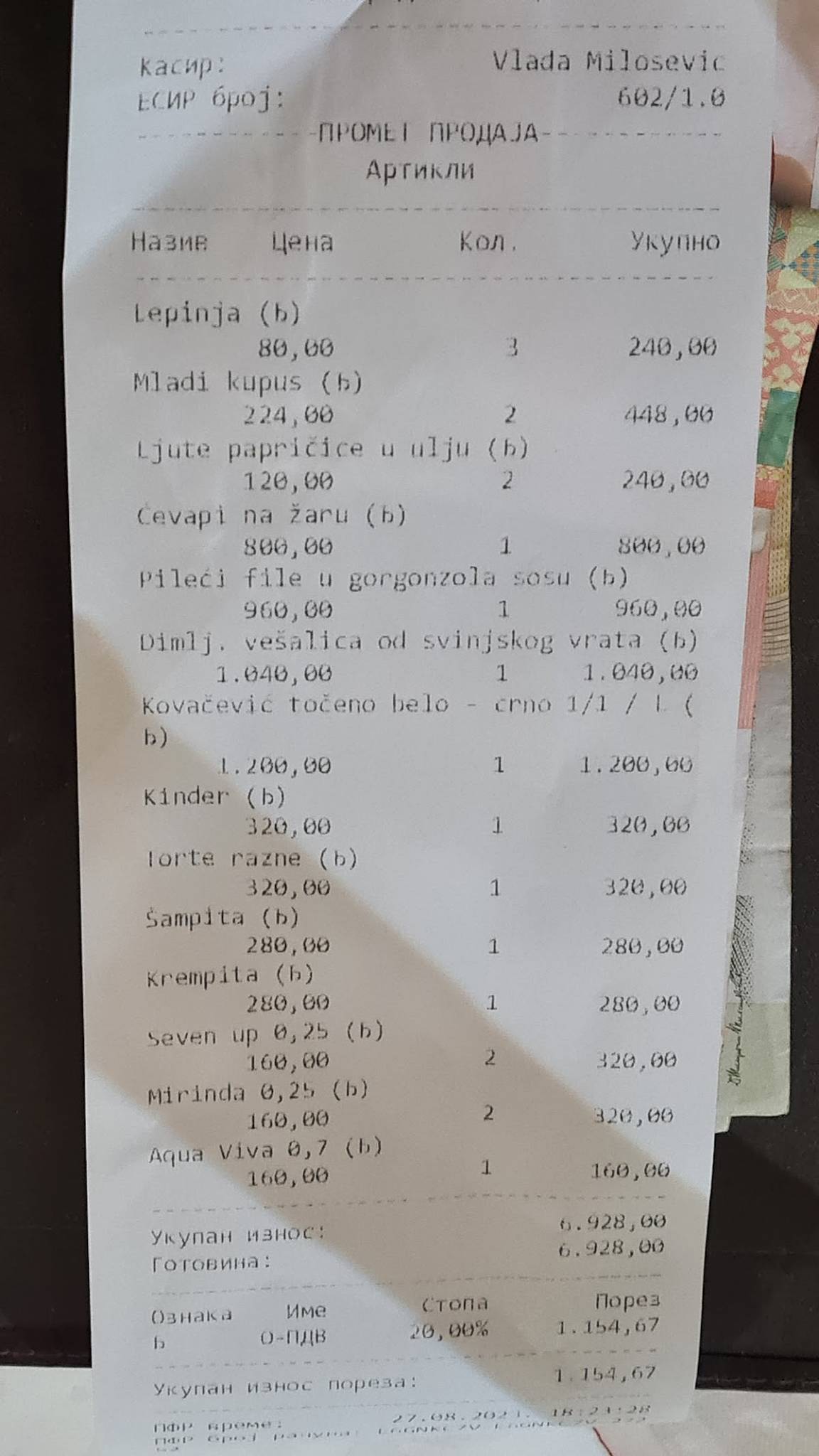 Menu at Restoran ČAČANIN restaurant, Belgrade