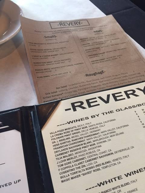 Menu at Revery restaurant, Greenwood