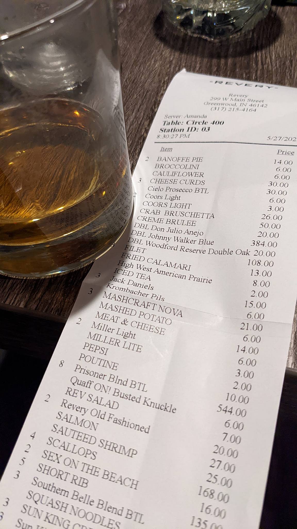 Menu at Revery restaurant, Greenwood