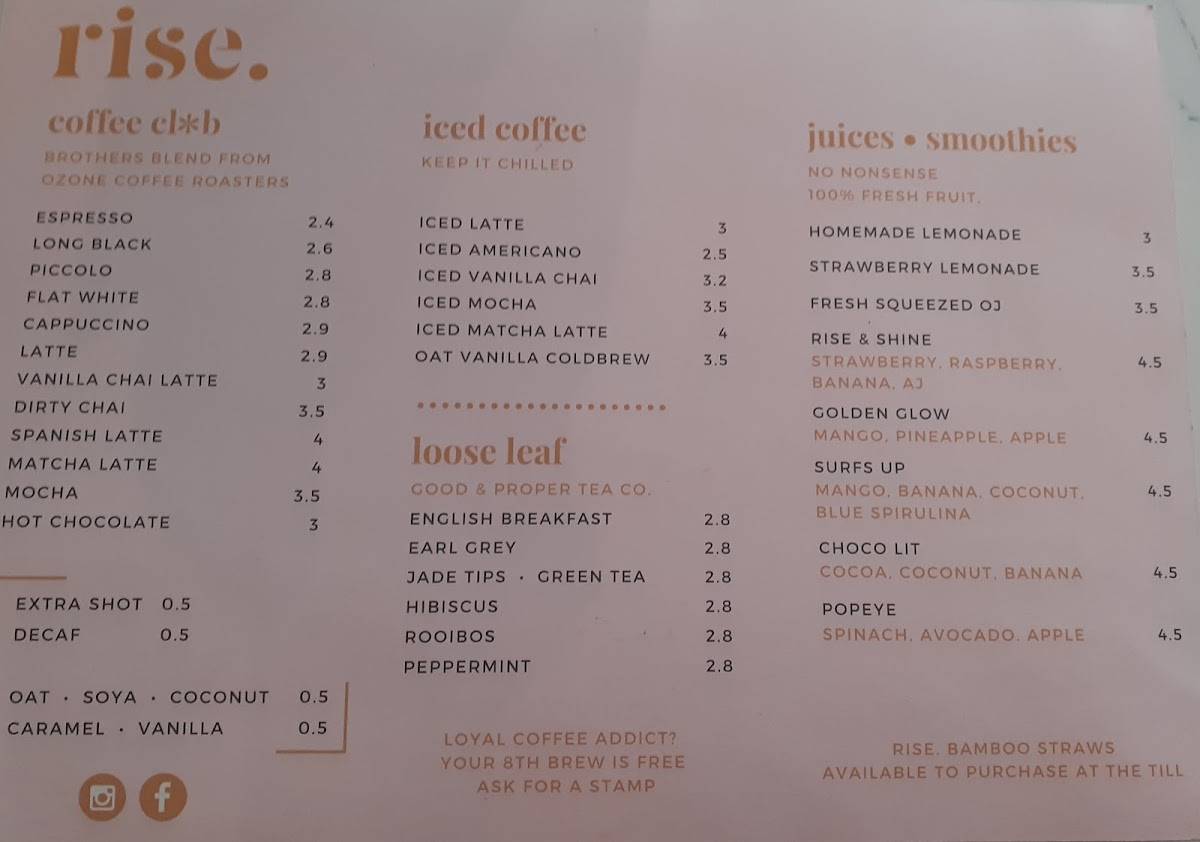 Menu at Rise. restaurant, York