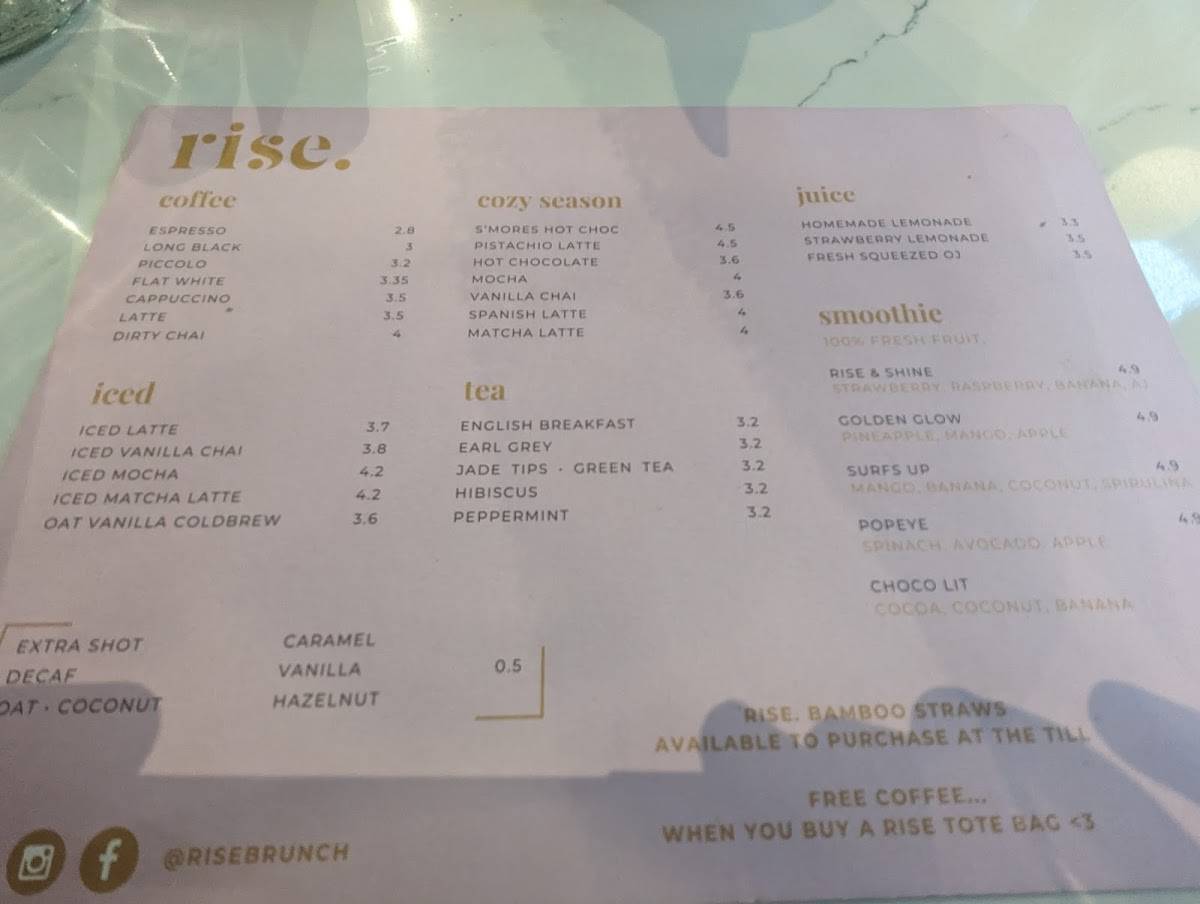 Menu at Rise. restaurant, York