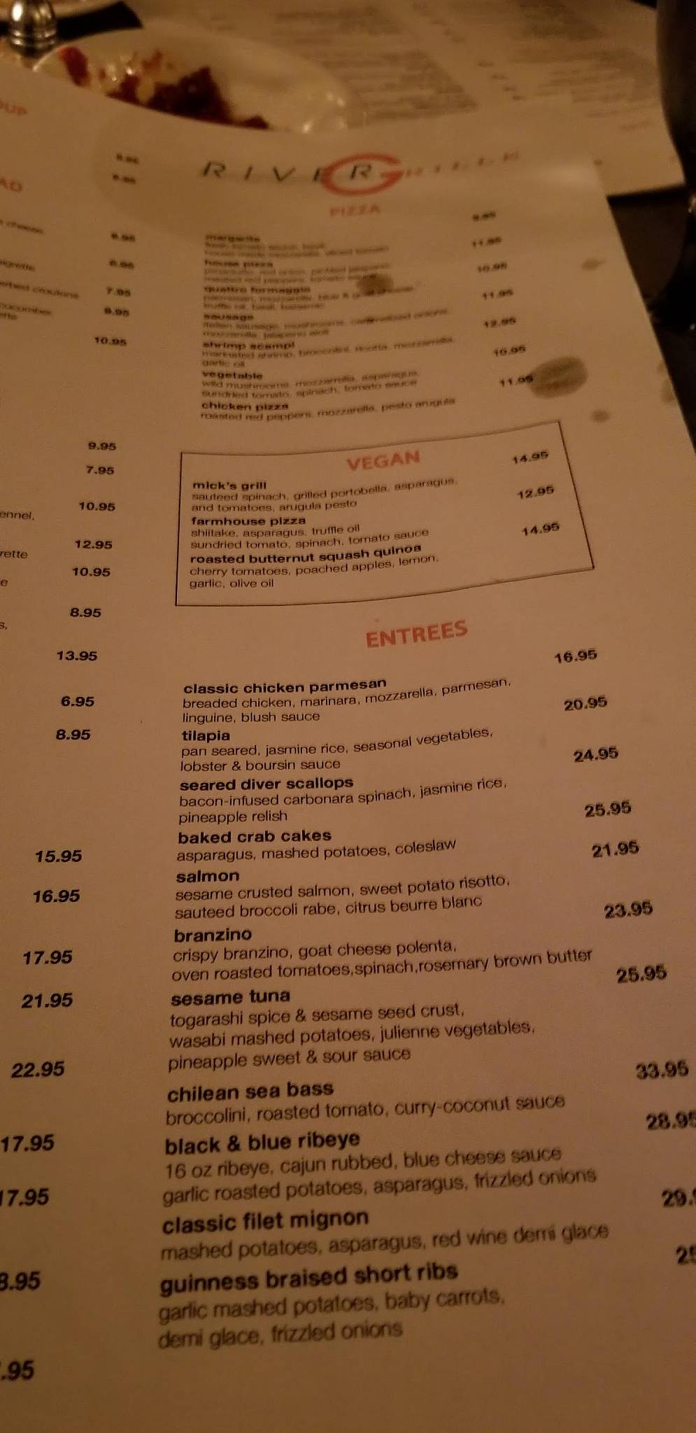 Menu at River Grille restaurant, Easton