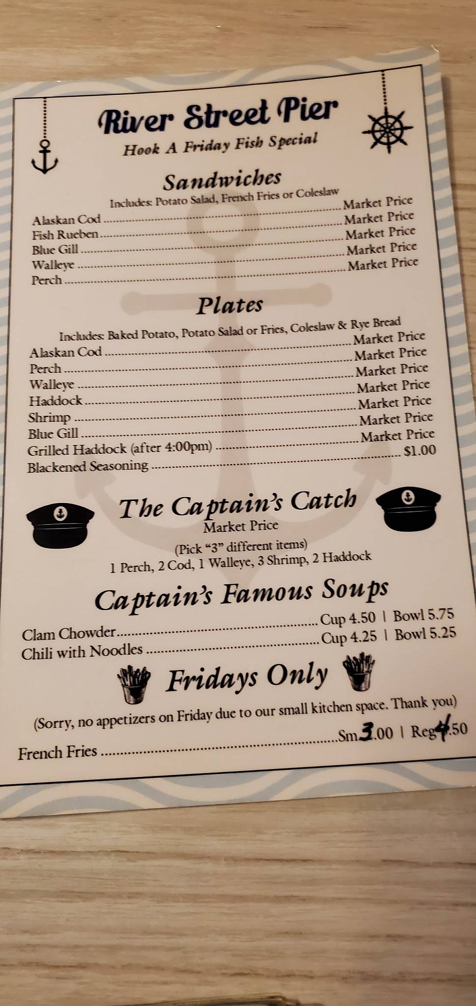 Menu at River Street Pier pub & bar, Green Bay