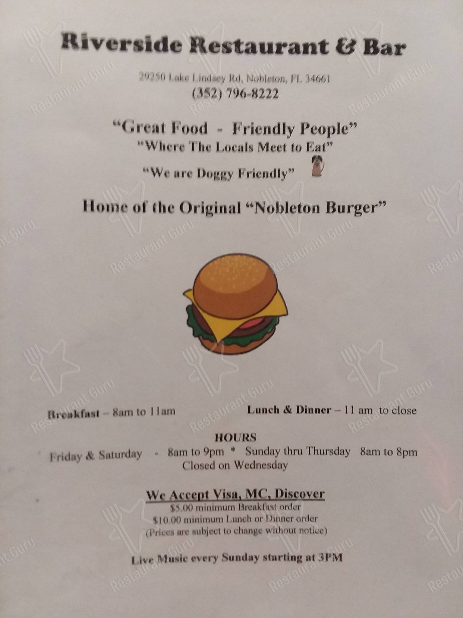 Menu at The New Riverside Restaurant, Nobleton