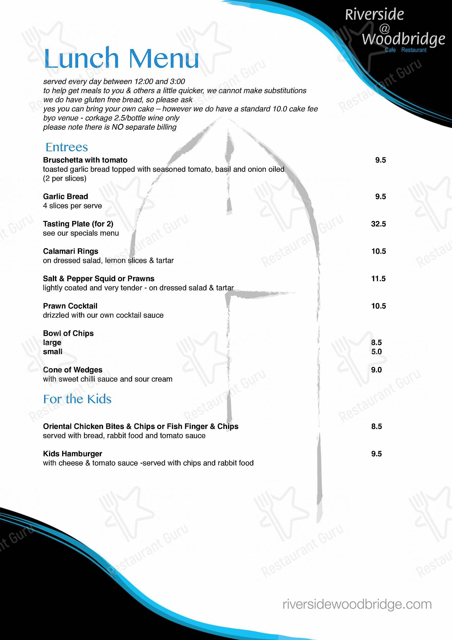 Menu at Riverside at Woodbridge cafe, Woodbridge
