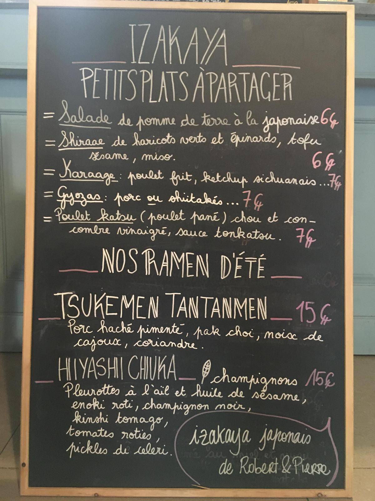 Menu at Robato restaurant, Marseille