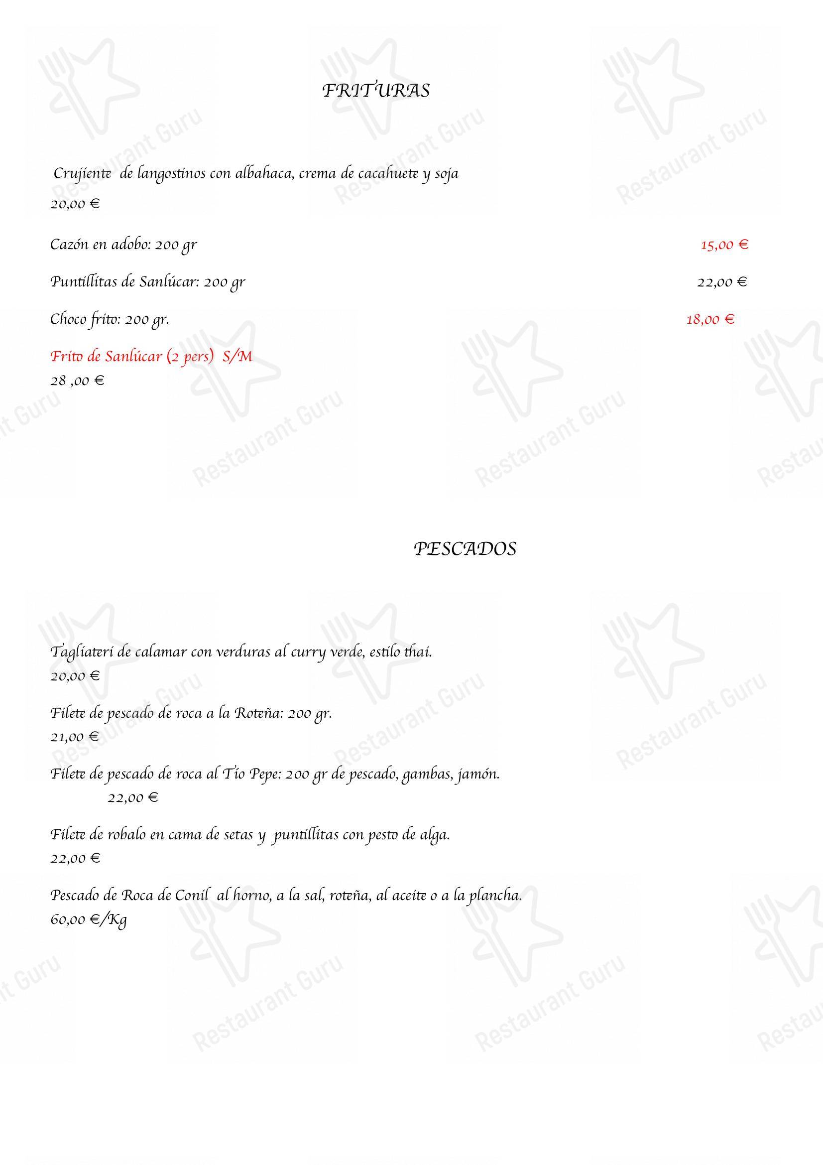Carta de Restaurante Timón de Roche, Roche, Av. Inglaterra