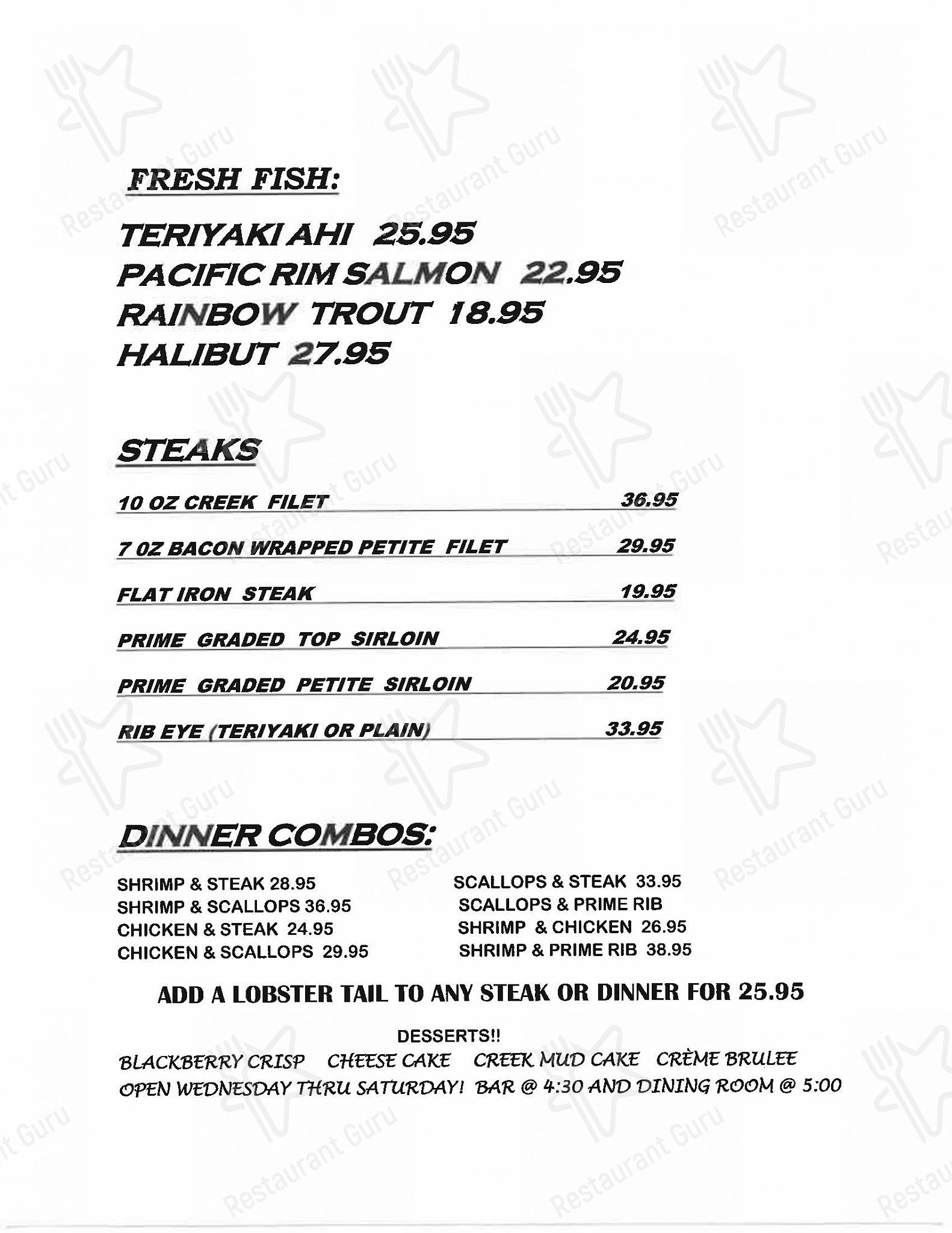 Menu at Rock Creek Restaurant, Twin Falls