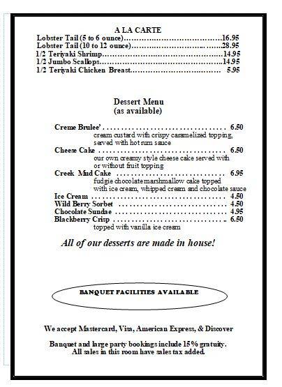 Menu at Rock Creek Restaurant, Twin Falls