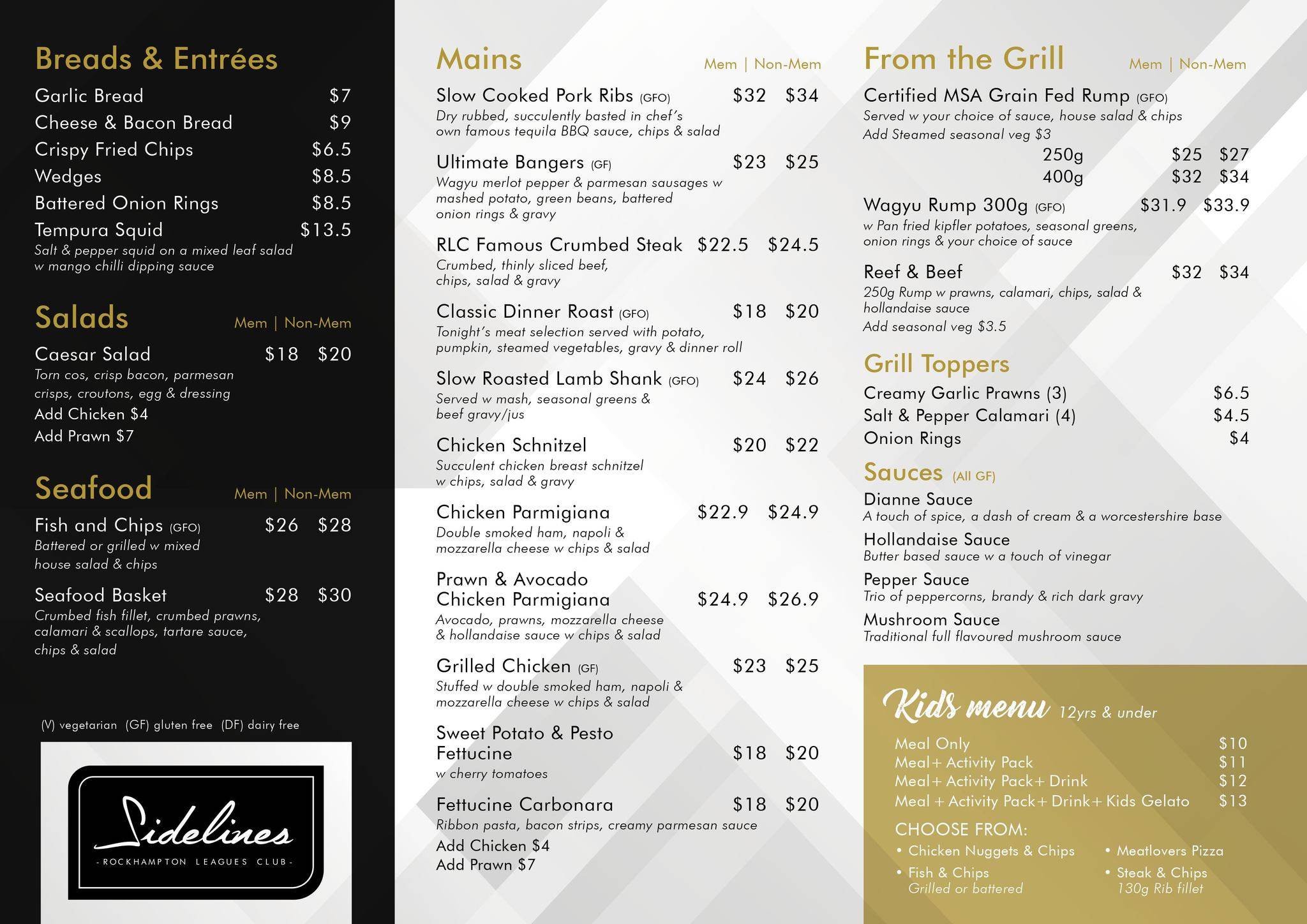 Menu at The Rockhampton Leagues Club, Rockhampton City
