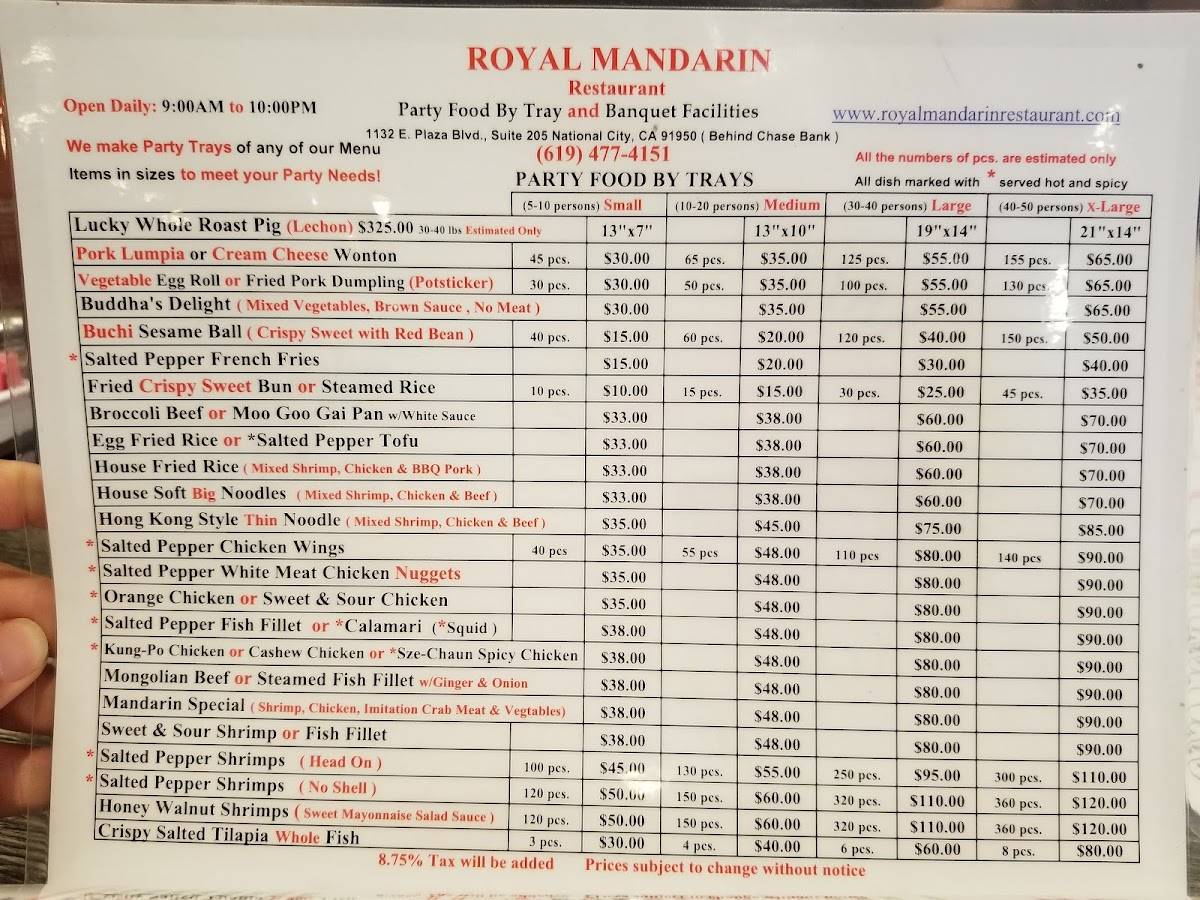 Menu at Royal Mandarin restaurant, National City