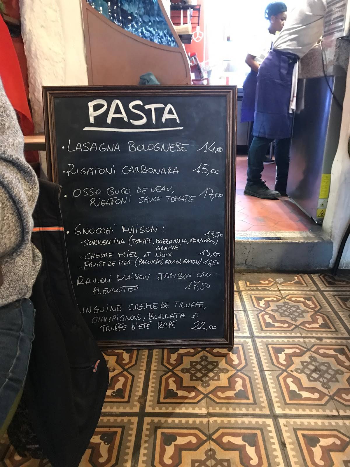 Menu au Rugantino restaurant, Montlhéry