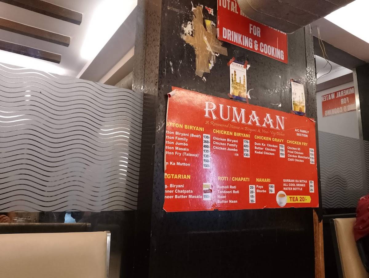 Menu at Rumaan Restaurant, Hyderabad, Chowmahalla Palace