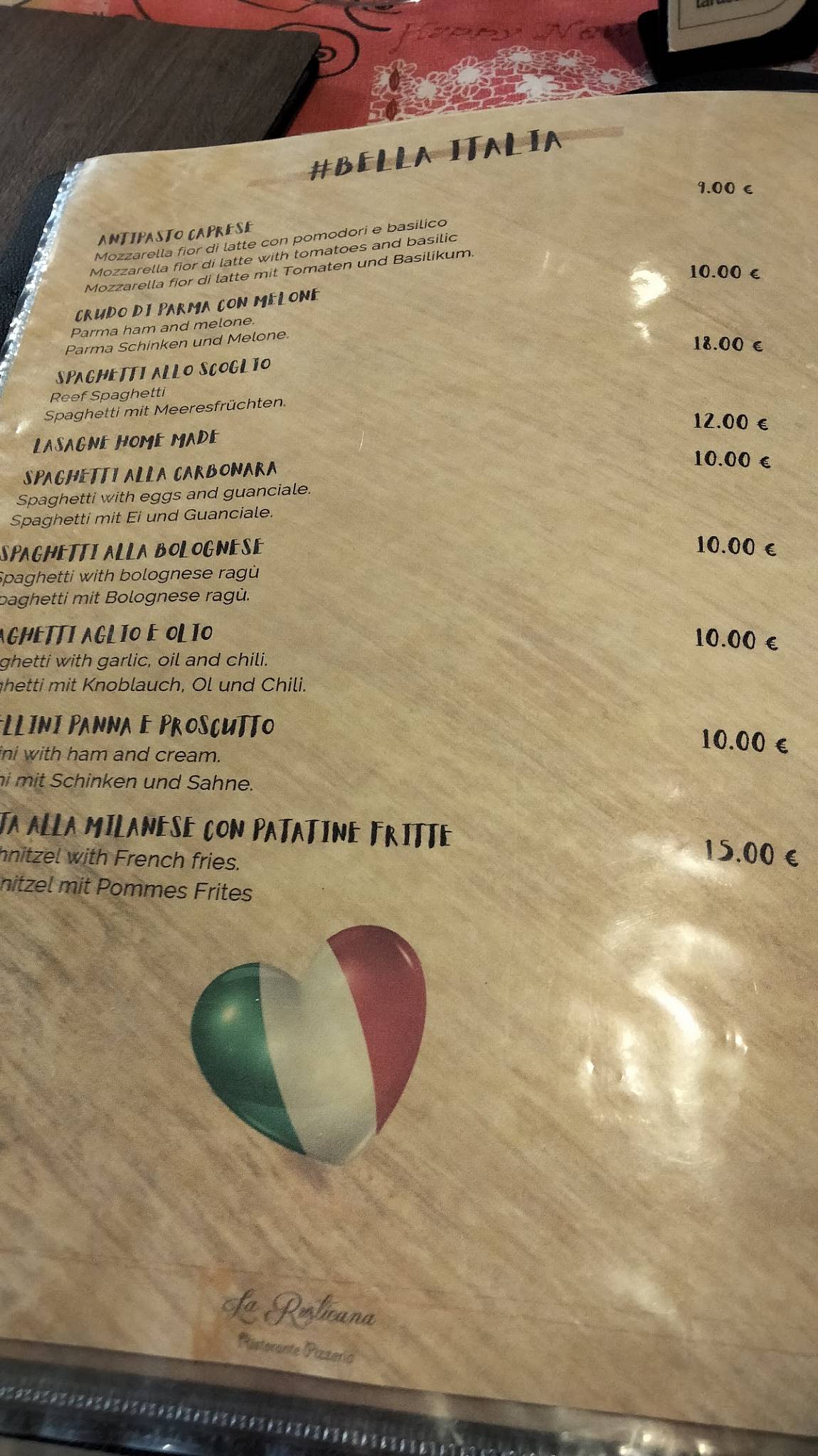 Speisekarte von Rusticana restaurant, Luwin