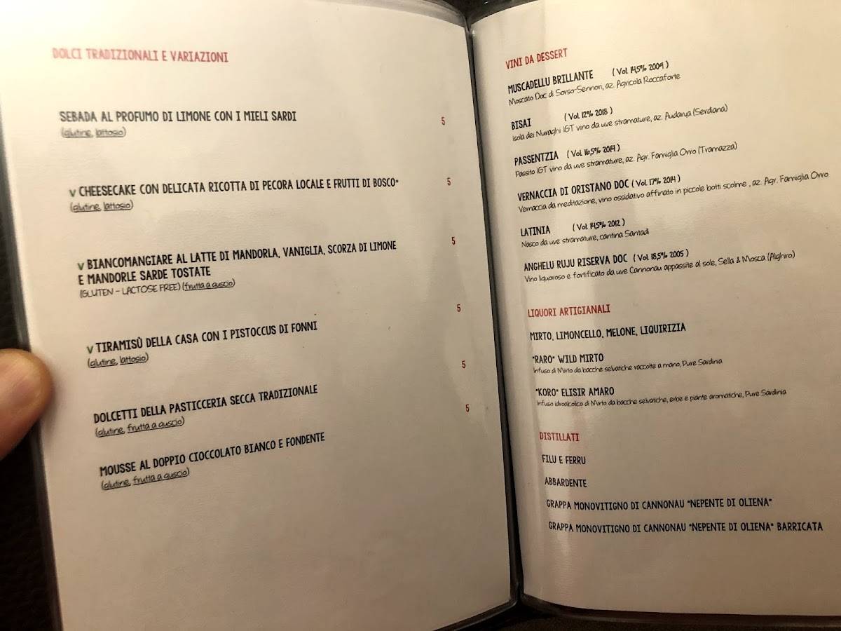 Menu da Sa Domu Sarda ristorante, Cagliari