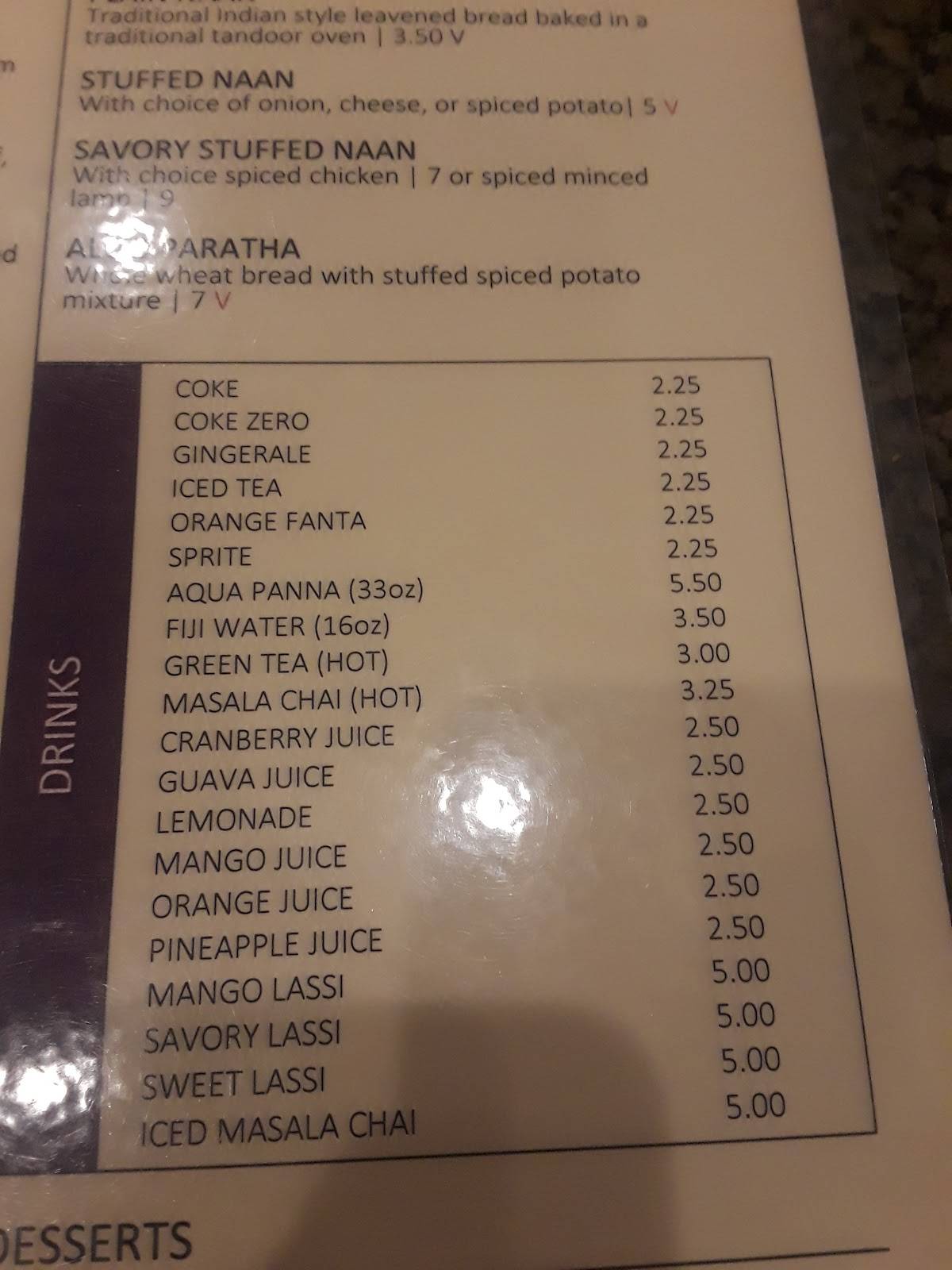 Menu at Saffron Flavors of India restaurant, Las Vegas, N Tenaya Wy