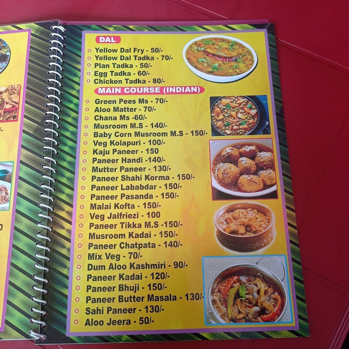 Menu at Sai food junction, India, Bazar