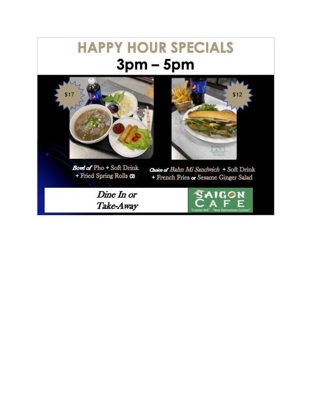 Menu at Saigon Cafe, Bellingham