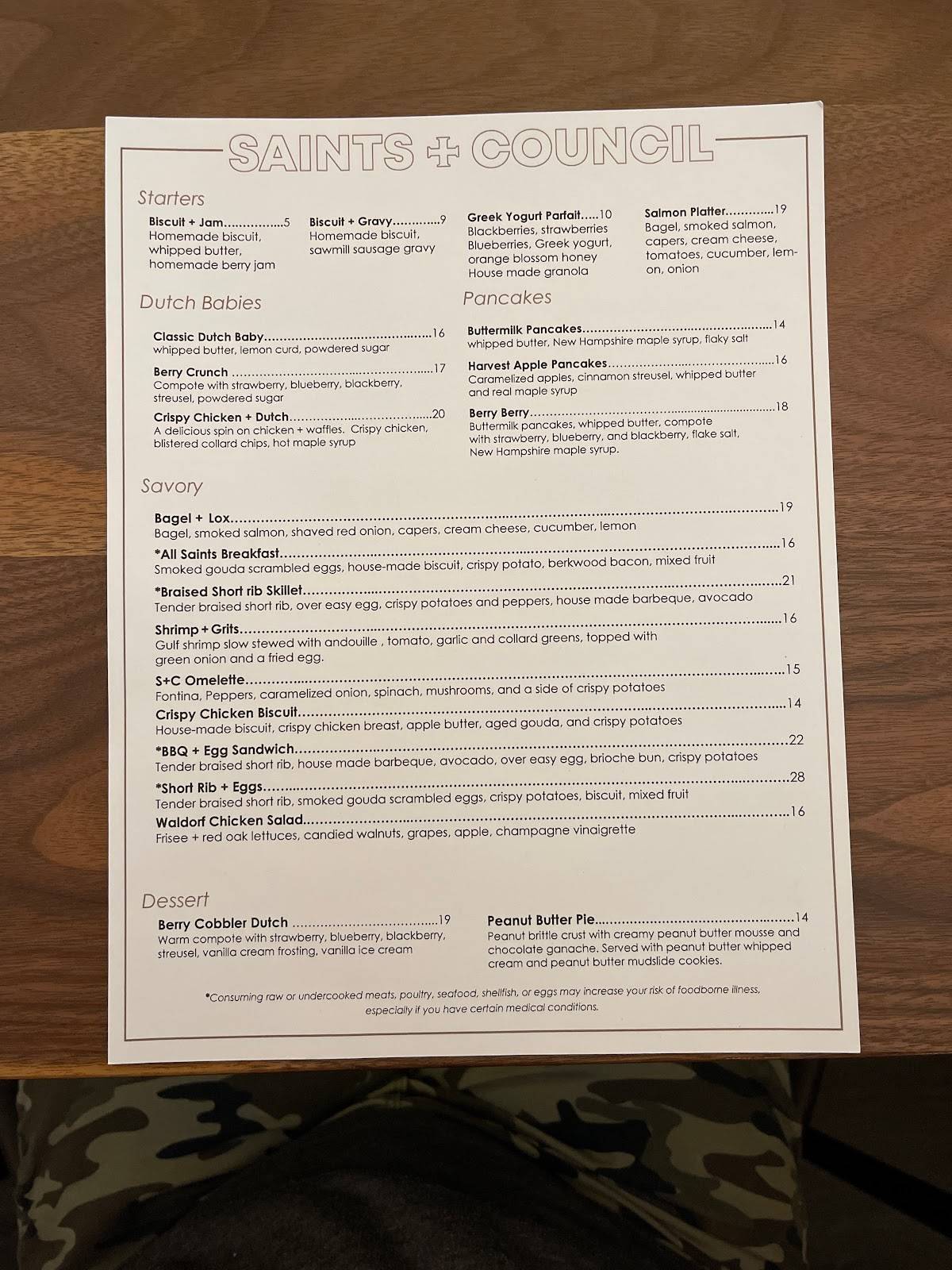 Menu at Saints + Council pub & bar, Atlanta