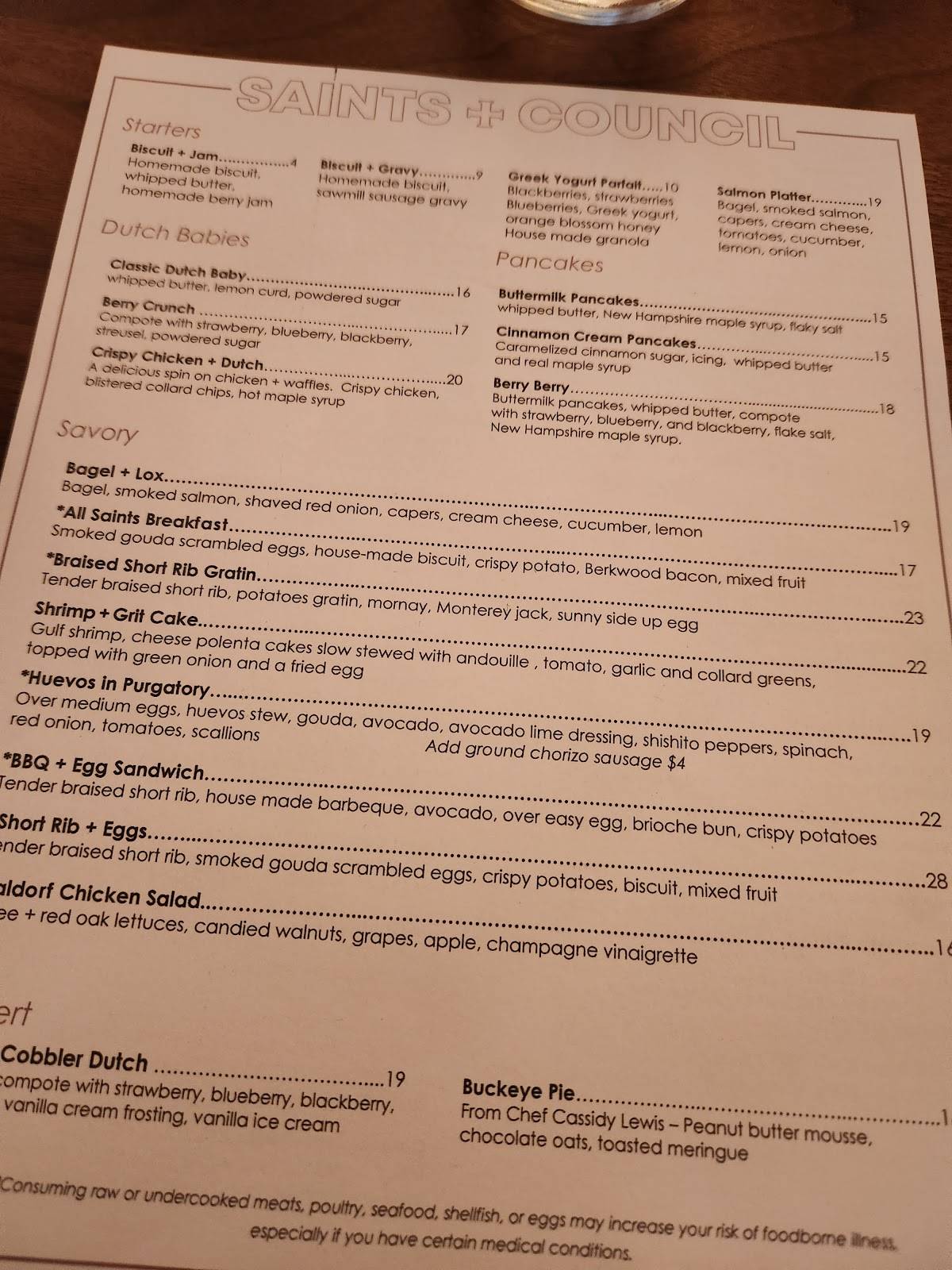 Menu at Saints + Council pub & bar, Atlanta